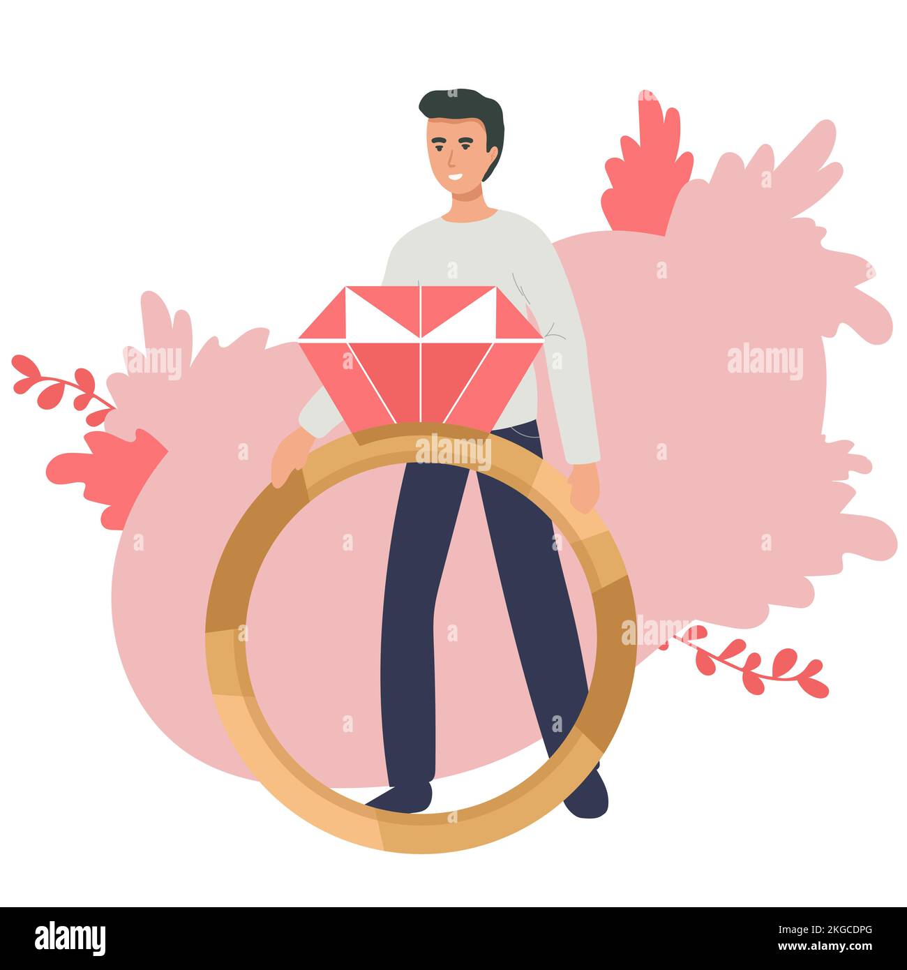 Young Man Standing on with Ring in Hand Making Proposal to Woman Asking ...