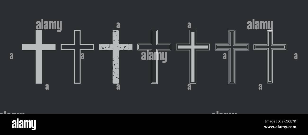 Set grunge cross icons, collection of simple Christian cross signs ...