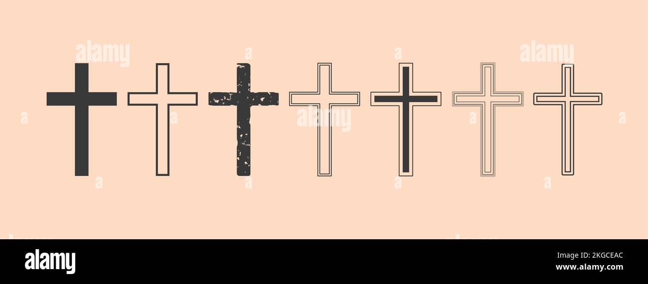 Set grunge cross icons, collection of simple Christian cross signs ...
