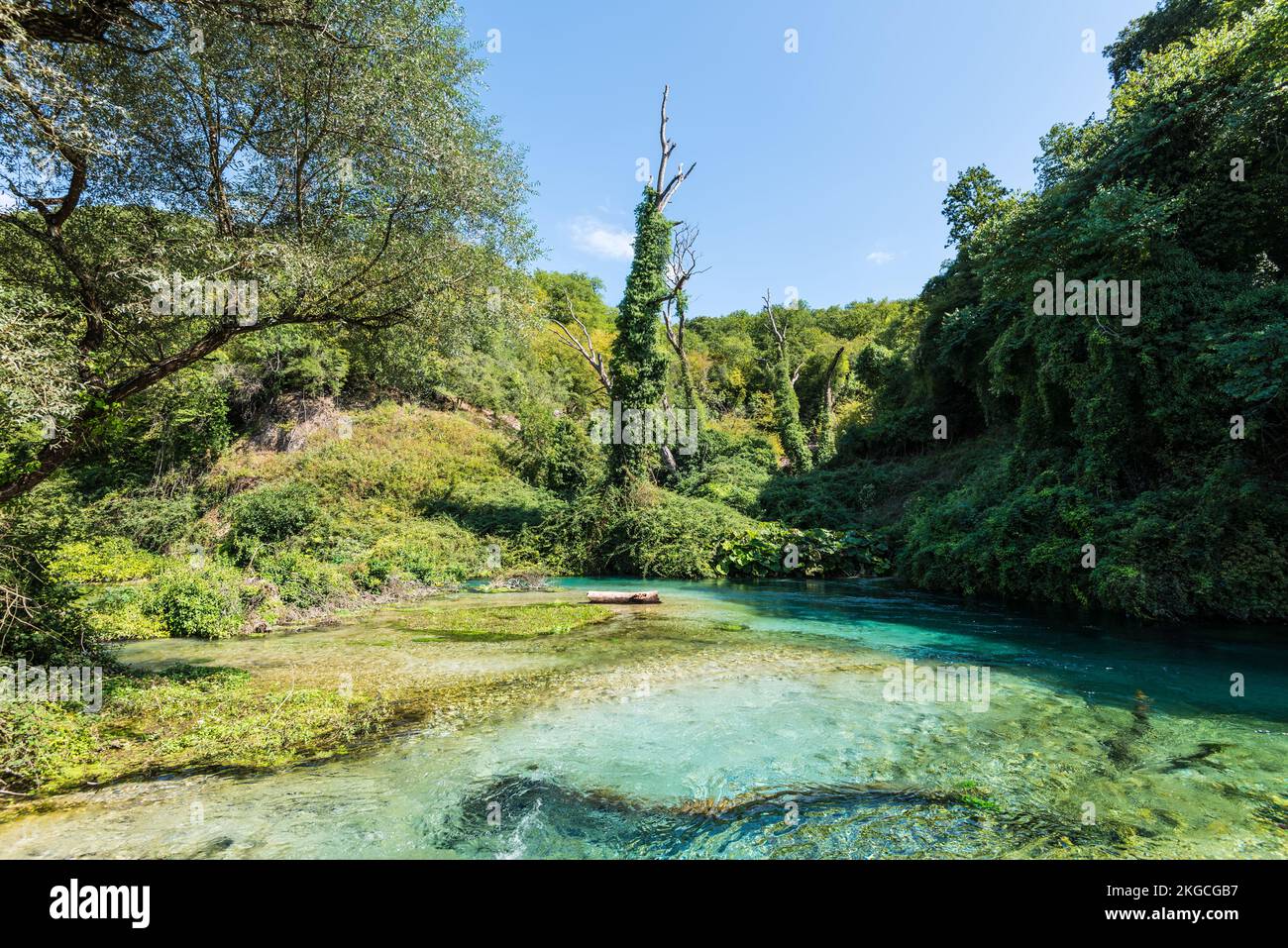 The landscape of the Blue Eye Natural Springs near Saranda, in south ...