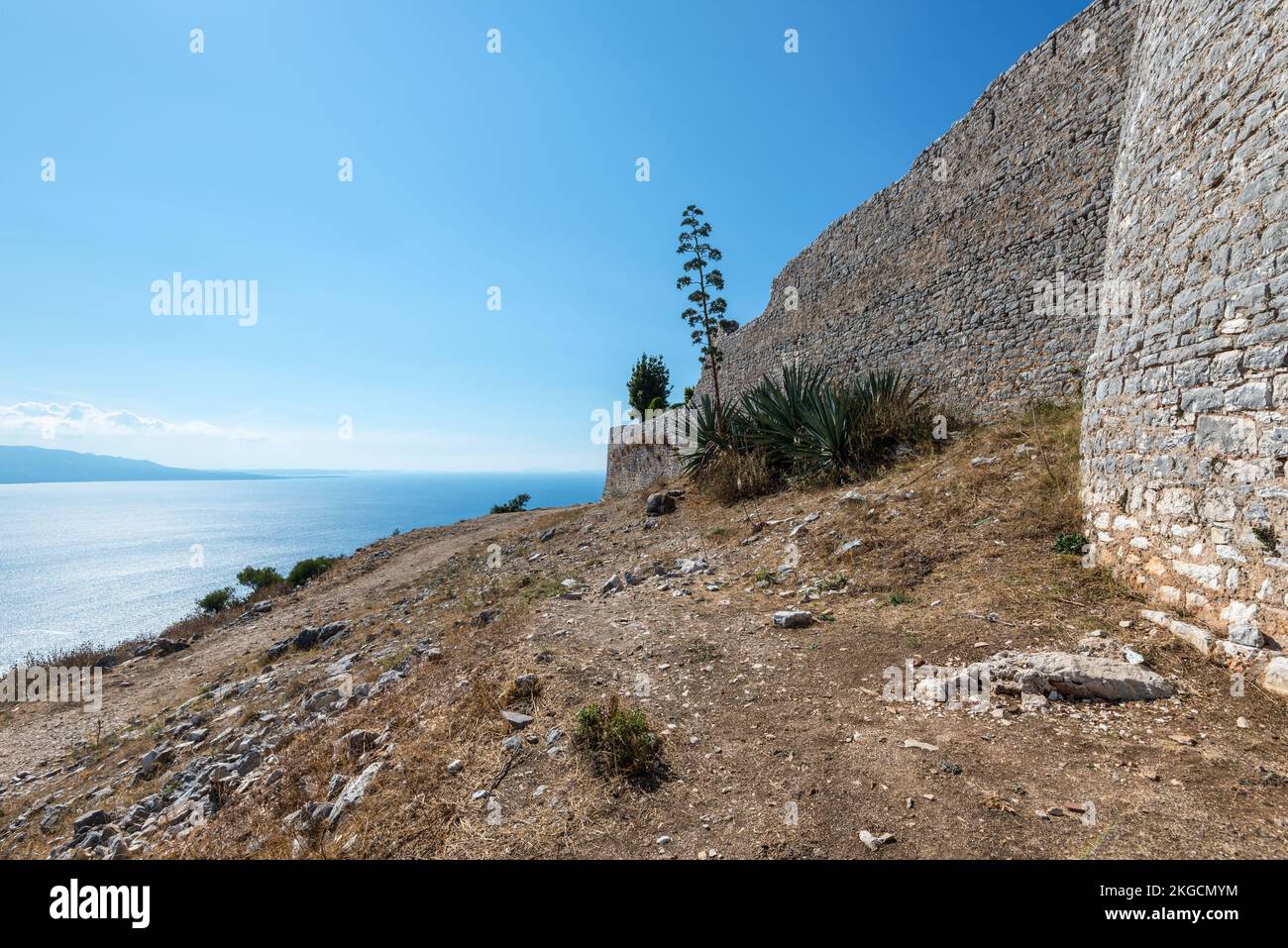 Landscape with the Lekuresi Castle at Sarande, Albania. A fortress on ...