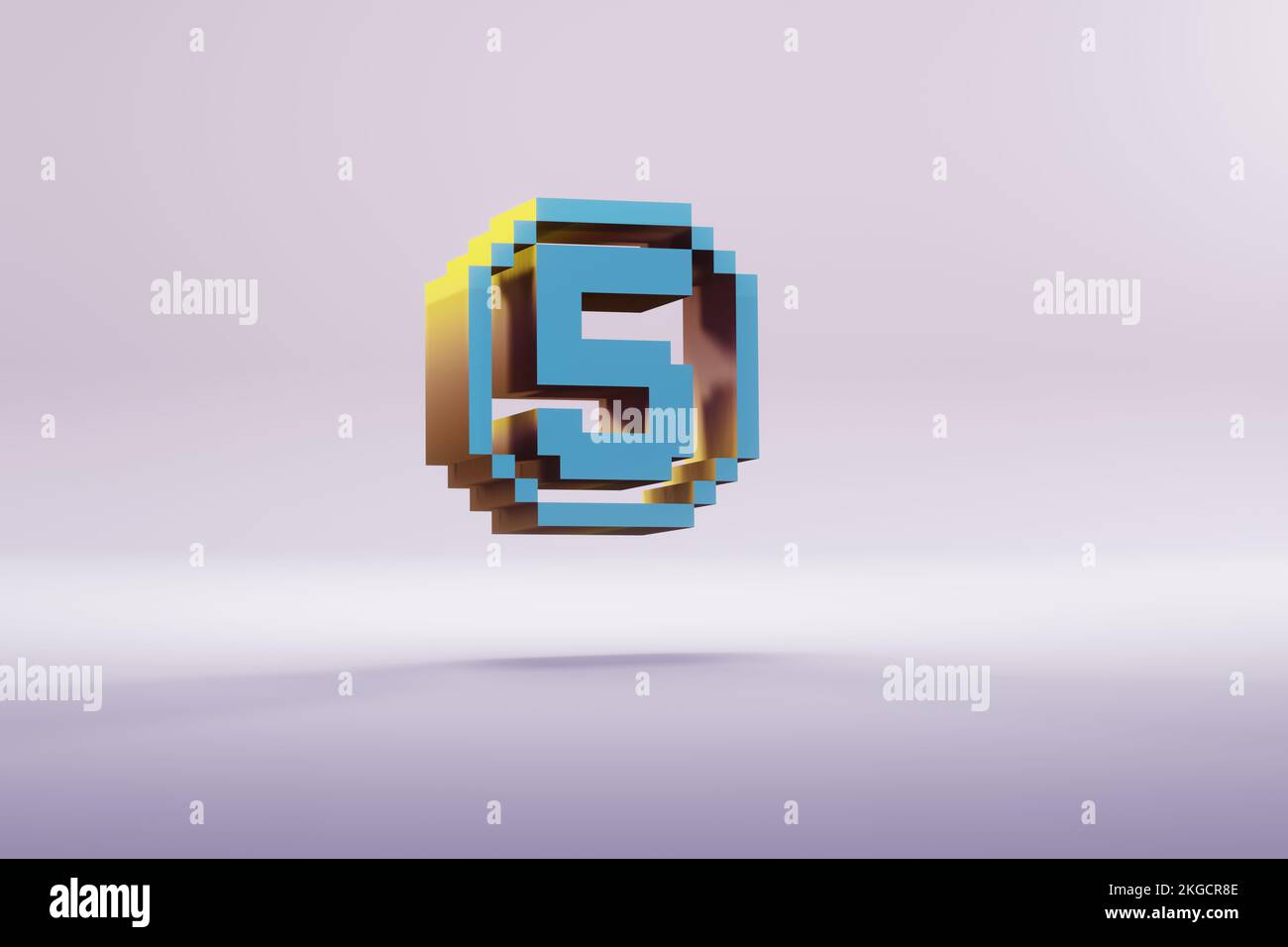 Beautiful illustration blue Pixel number 5 symbol icons on a bright ...