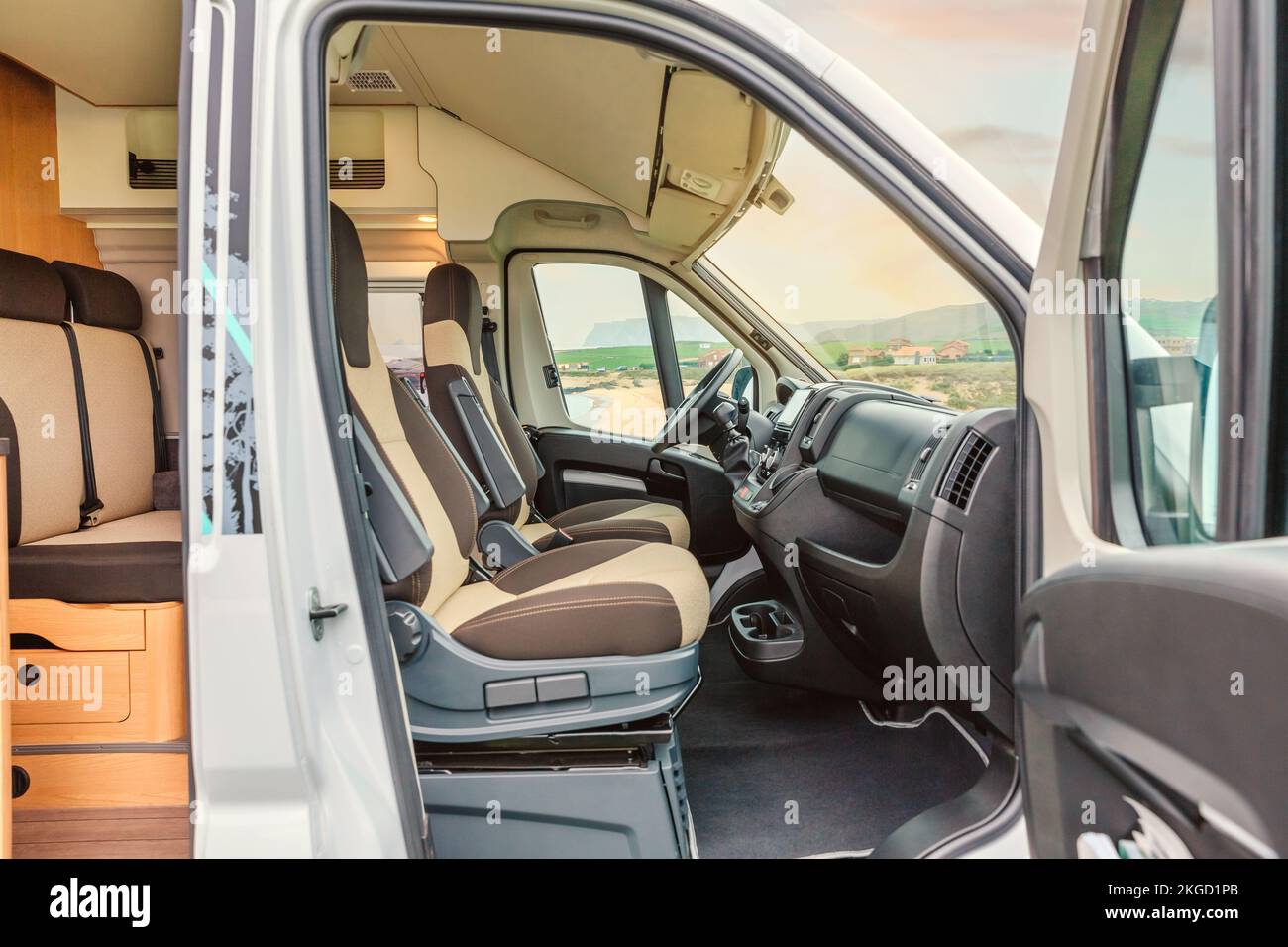 Interior of the front of a camper van Stock Photo - Alamy