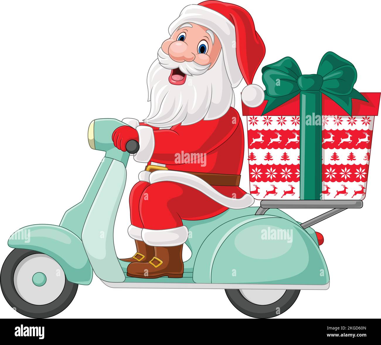 Cartoon santa claus delivering gifts on a scooter Stock Vector Image ...