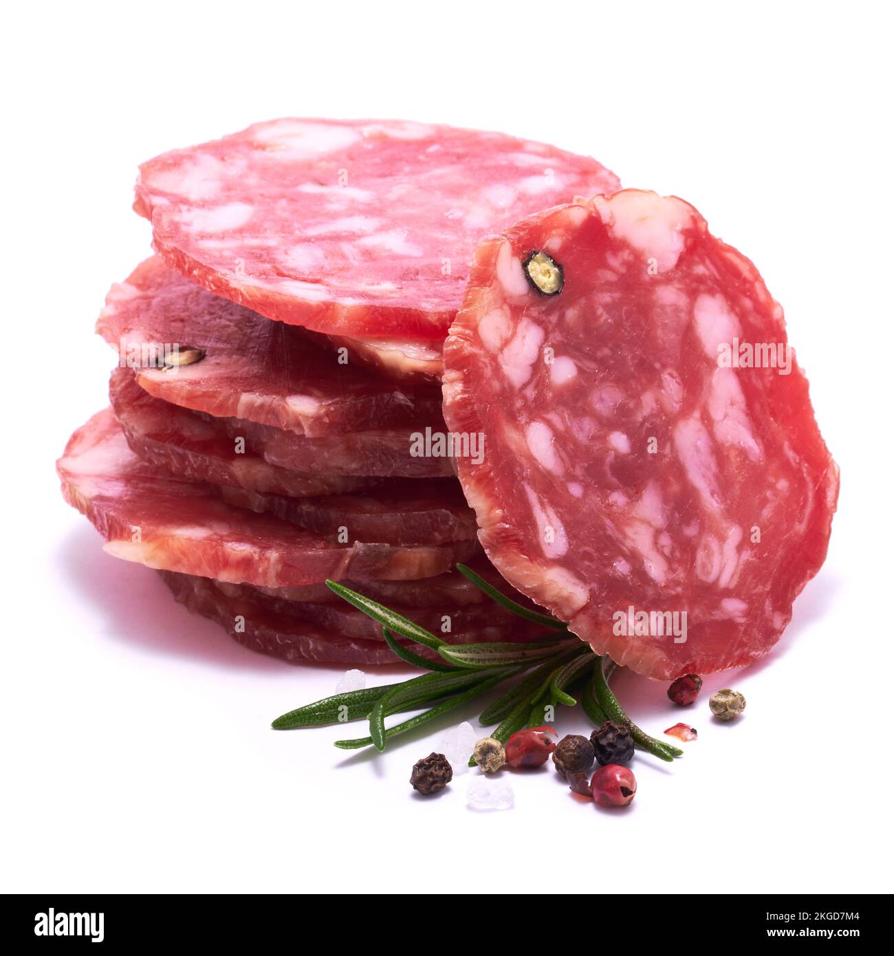 Sliced Smoked dry Salami sausage isolated on white background Stock Photo - Alamy
