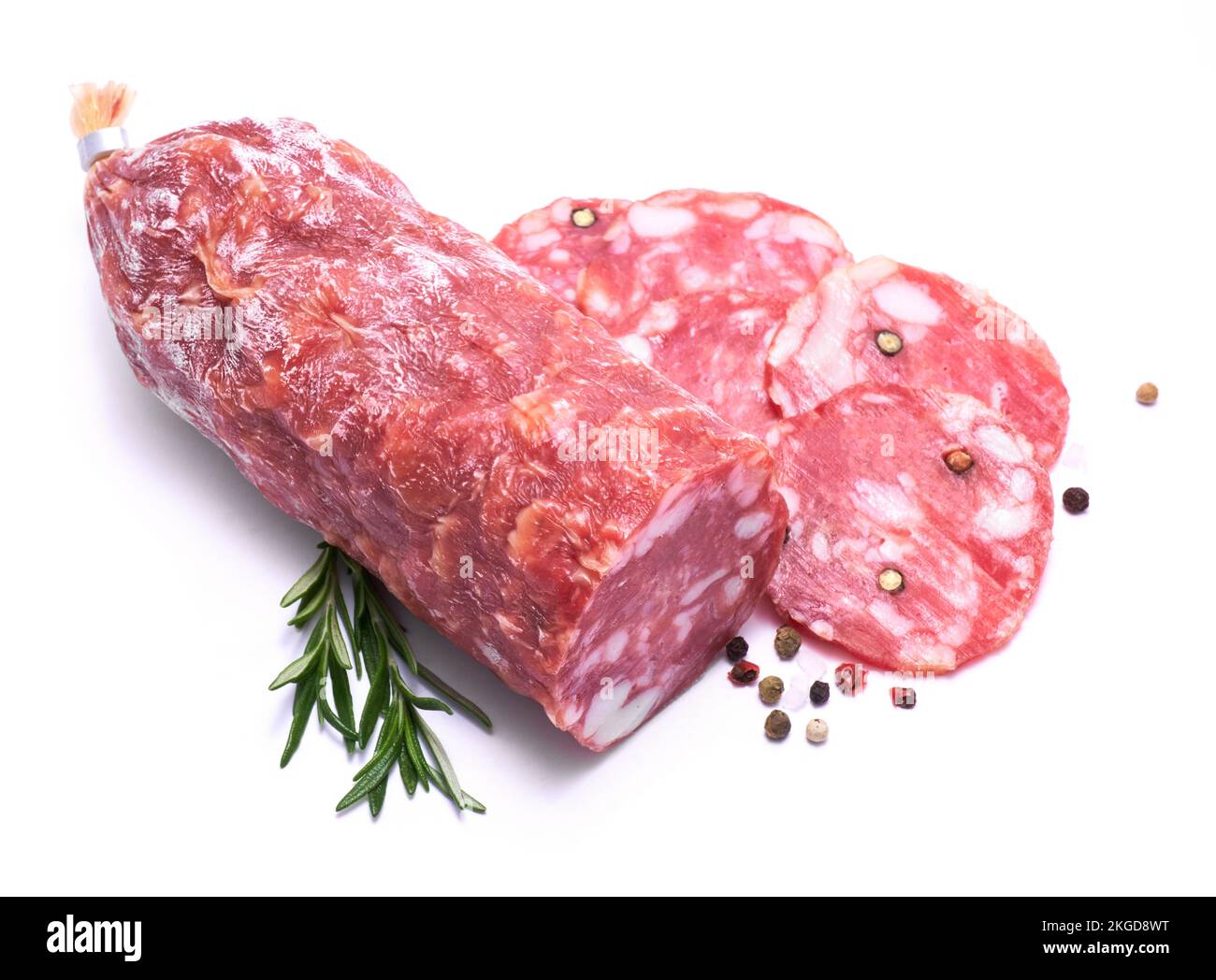 Sliced Smoked dry Salami sausage isolated on white background Stock Photo - Alamy