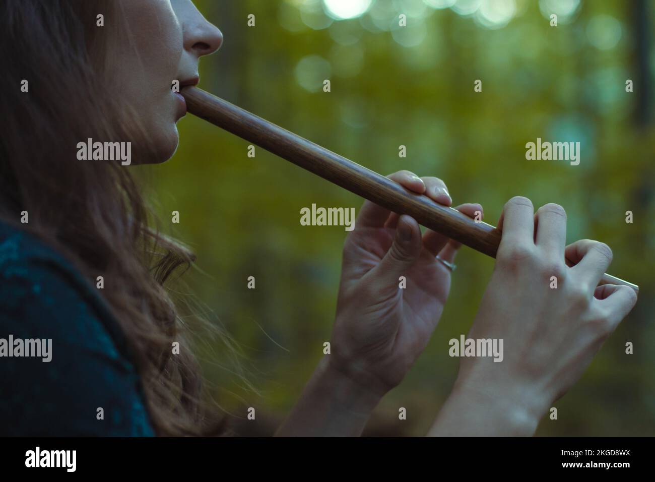Close up lady and musical pipe concept photo Stock Photo - Alamy
