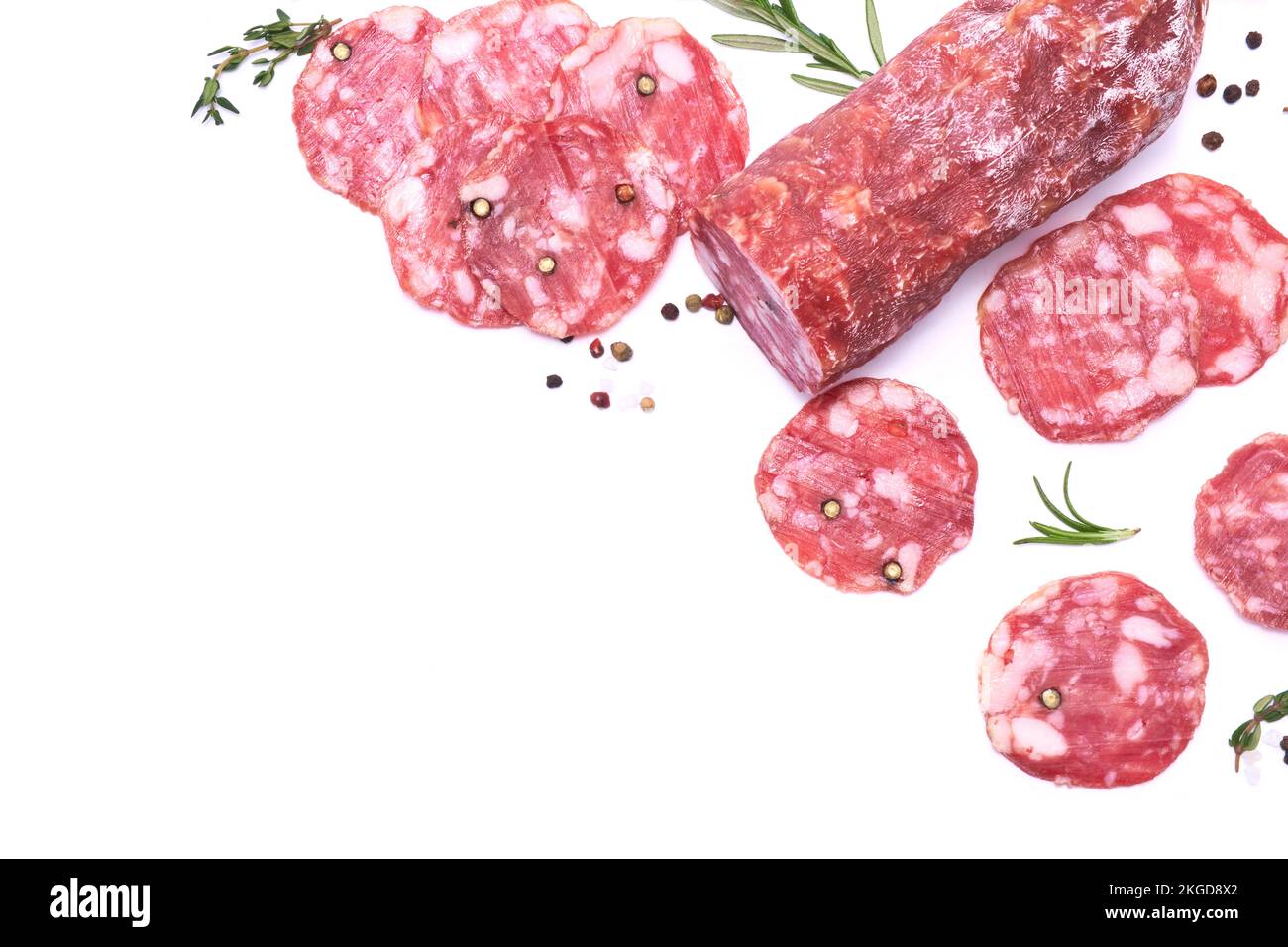 Sliced Smoked dry Salami sausage isolated on white background Stock Photo - Alamy
