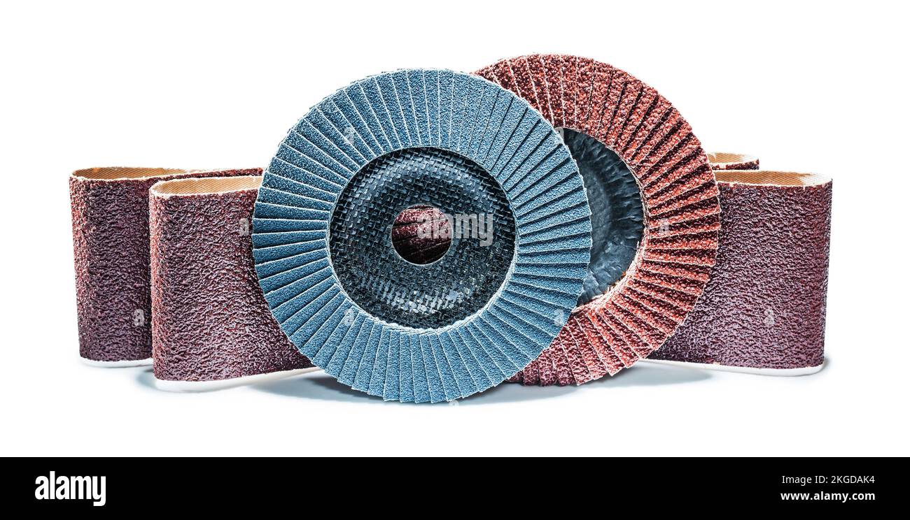 abrasive treatment tools sanding flap discs and belts isolated Stock ...