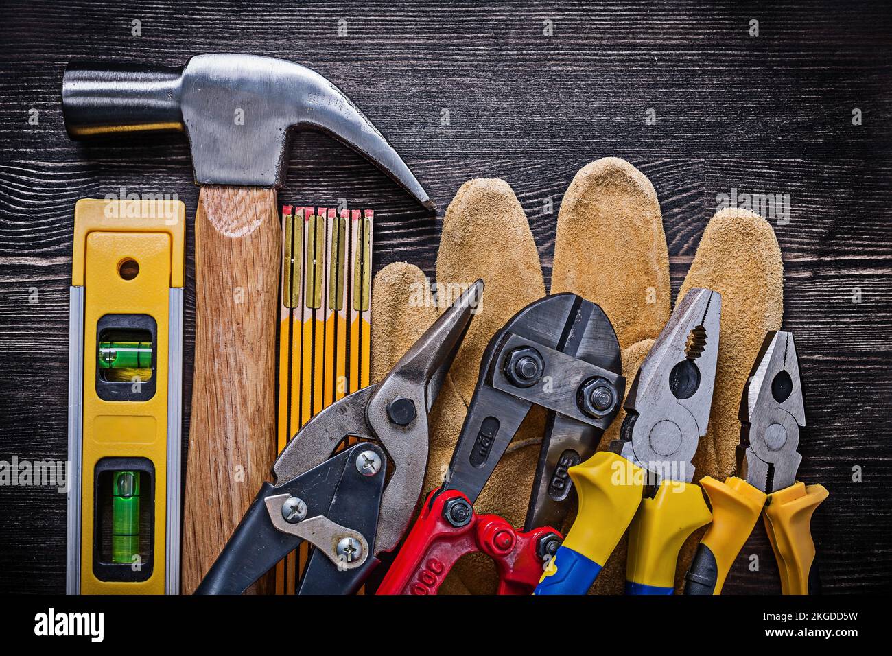 Big set of construction tools on wooden board Stock Photo - Alamy