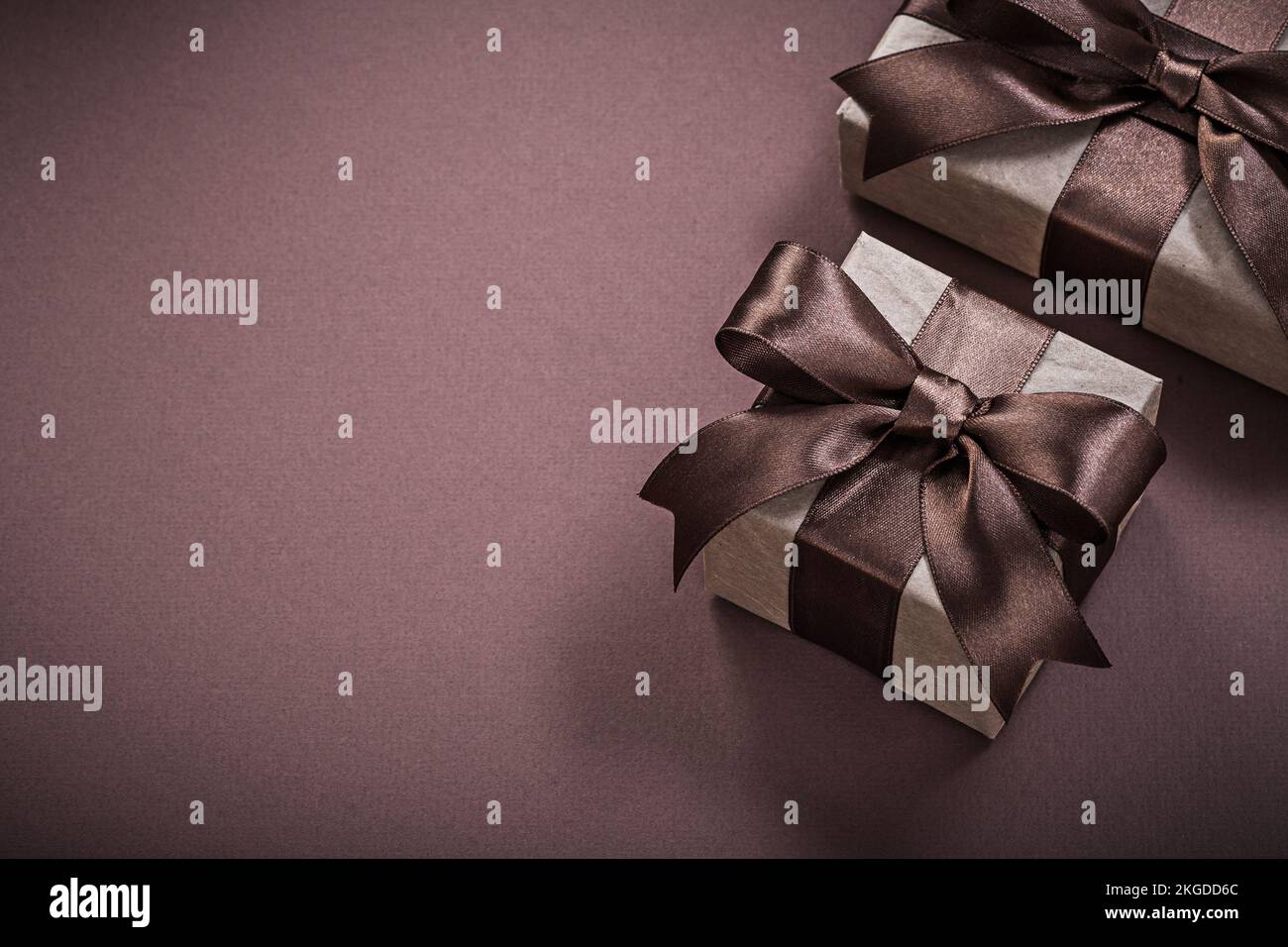 Birthday gift boxes on brown background holidays concept Stock Photo ...