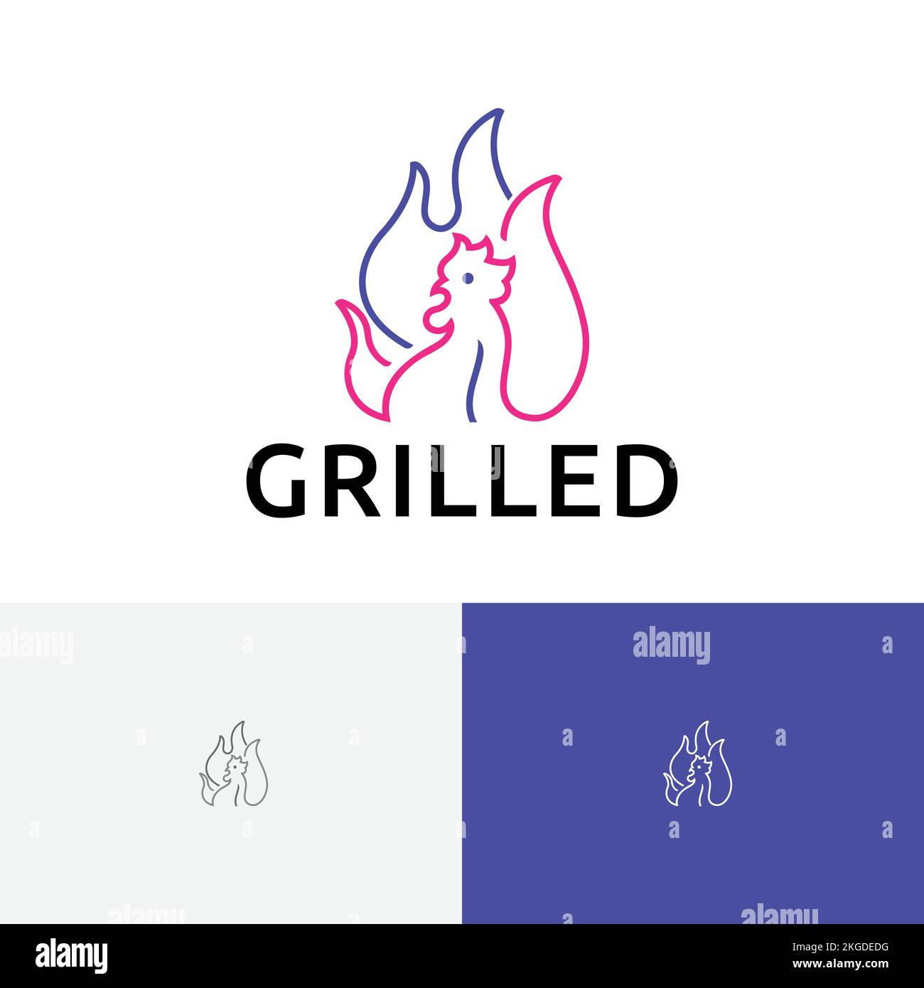 Chicken Fire Flame Grilled Food Restaurant Monoline Logo Stock Vector ...