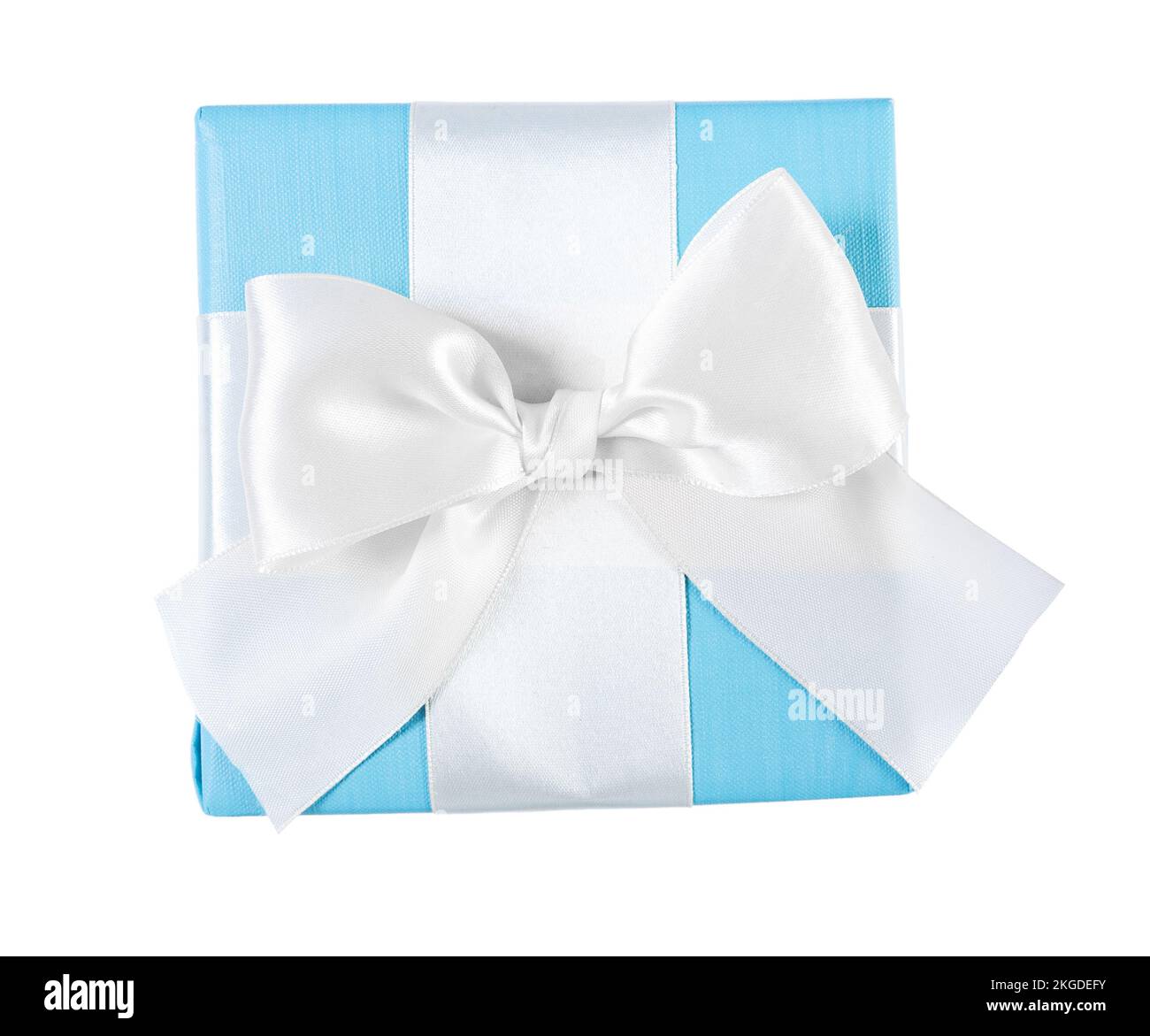 blue gift box with white ribbon view from the top isolated Stock Photo ...