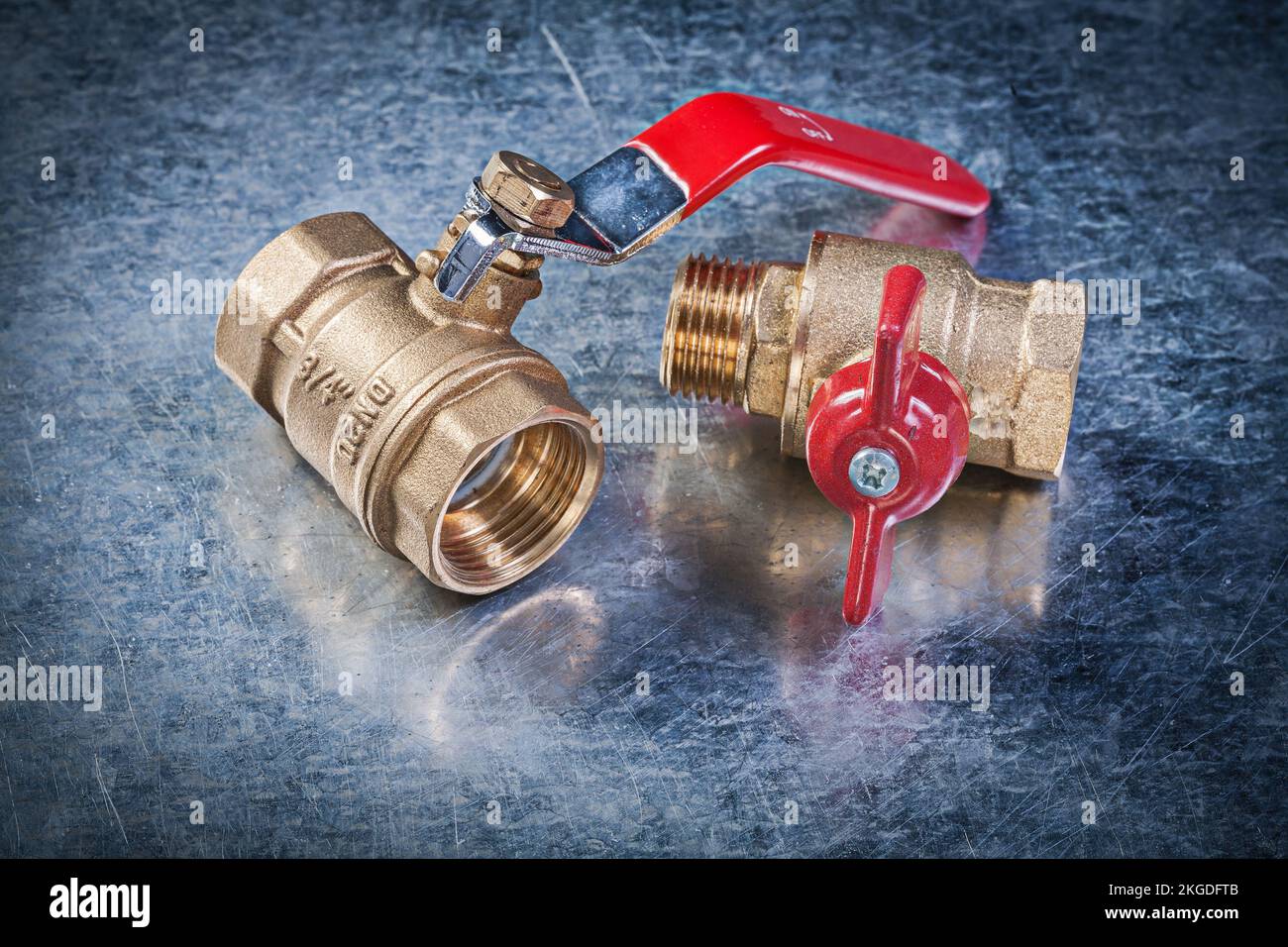 Brass gate water lever ball valve on metallic background plumbing ...