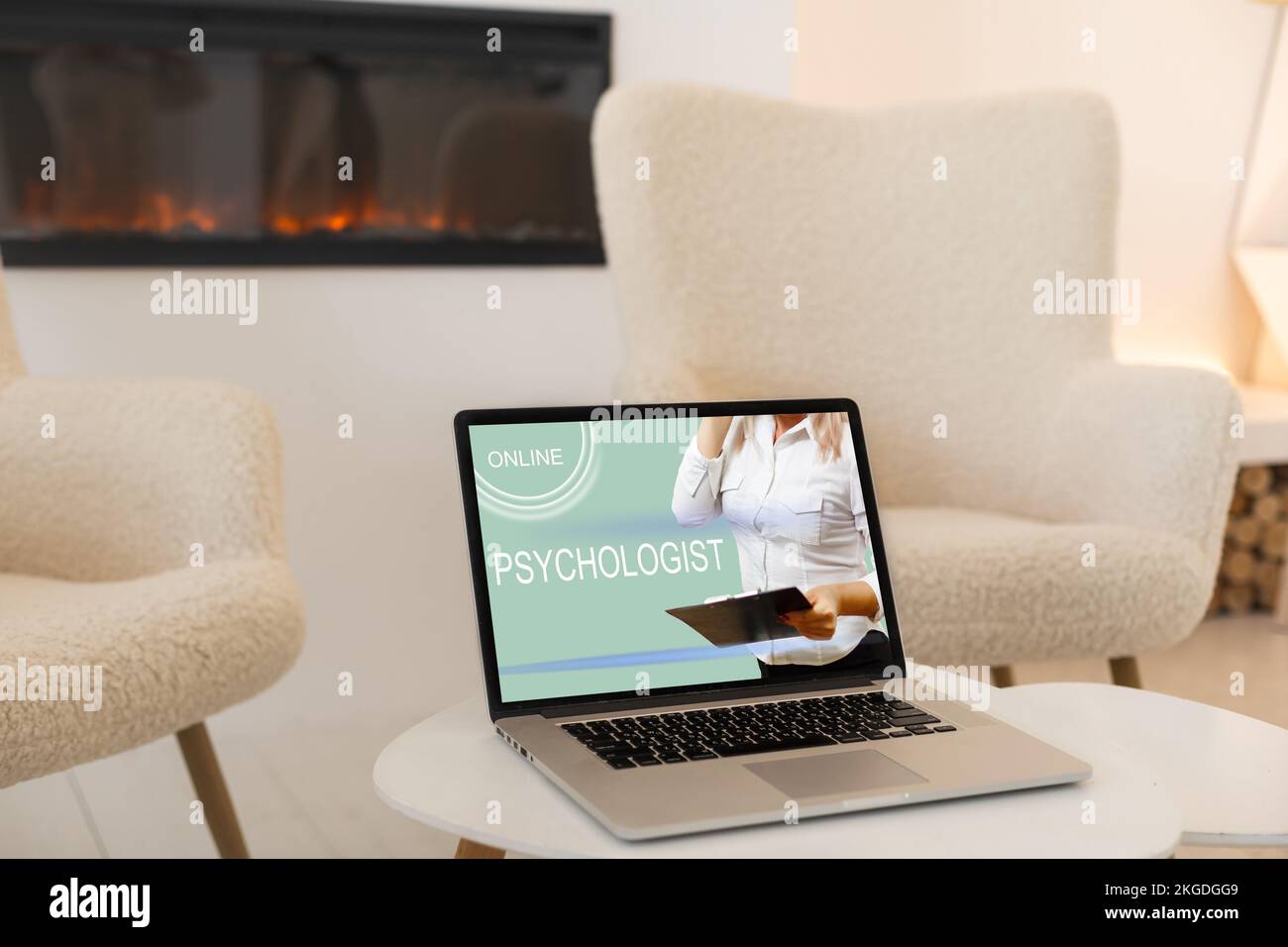 psychologist online on a laptop, speak on webcam on laptop Stock Photo ...