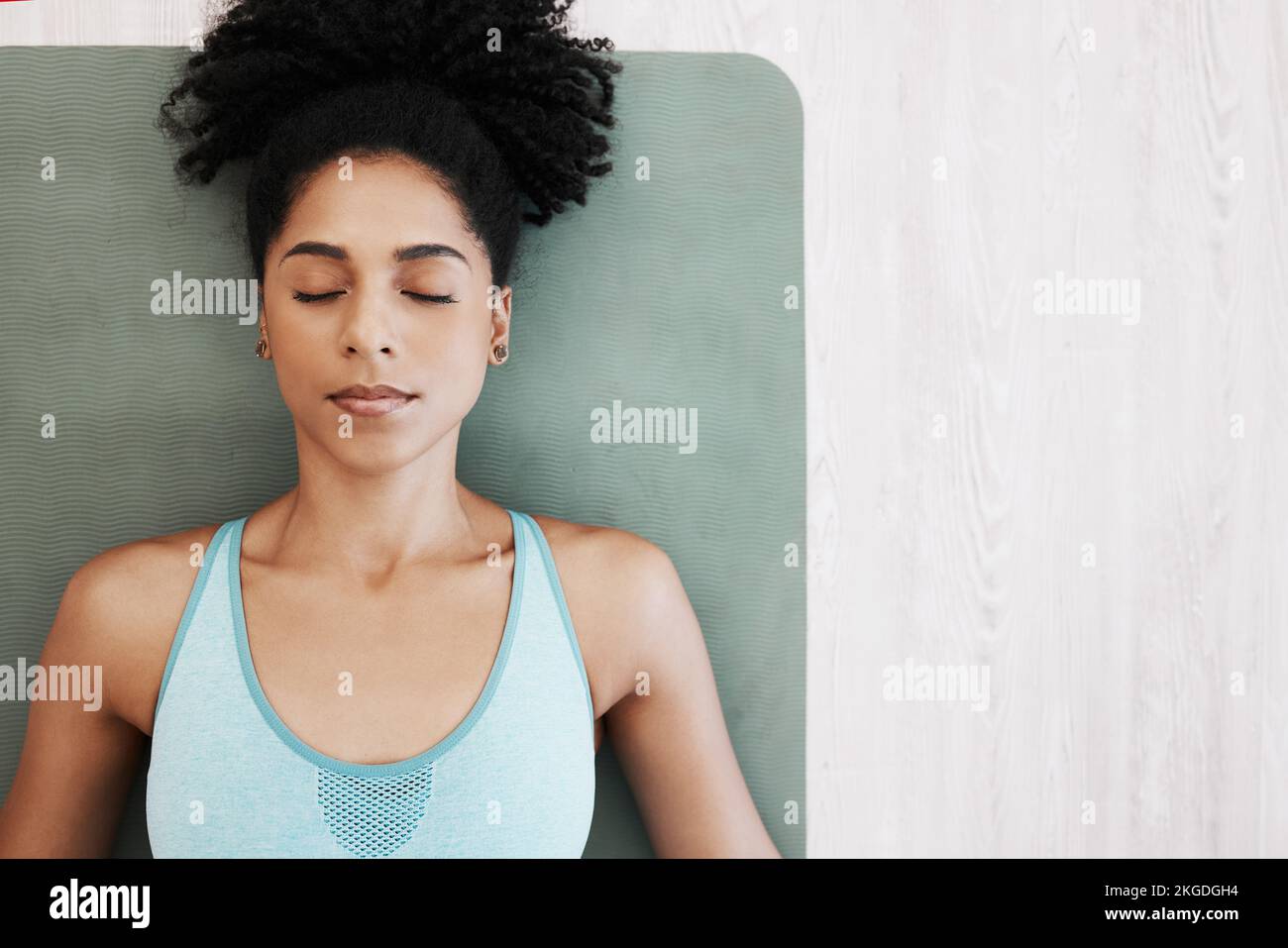 Woman, rest and floor for workout, exercise or training for health ...