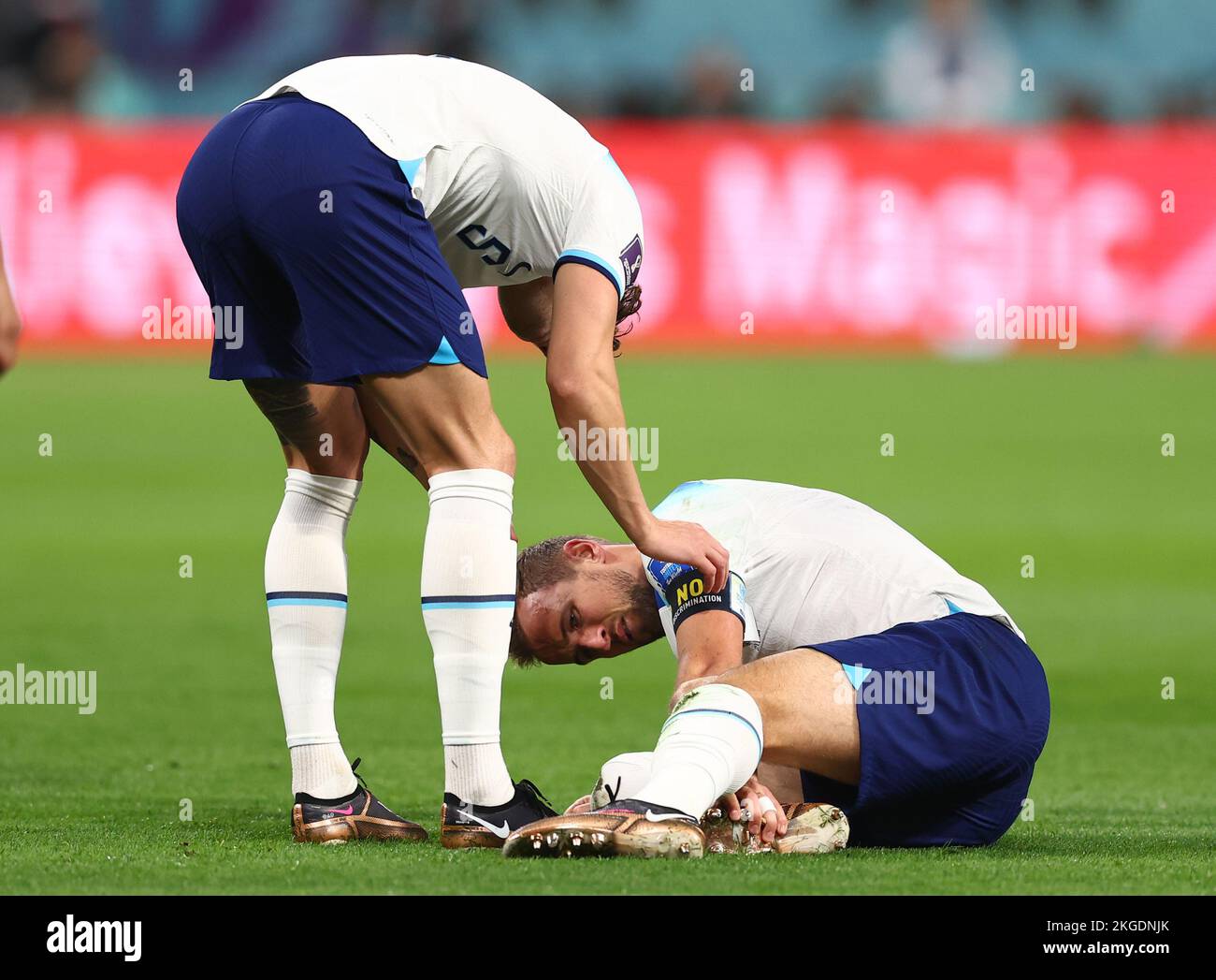 Doha, Qatar, 21st November 2022. Harry Kane of England holds his ankle ...