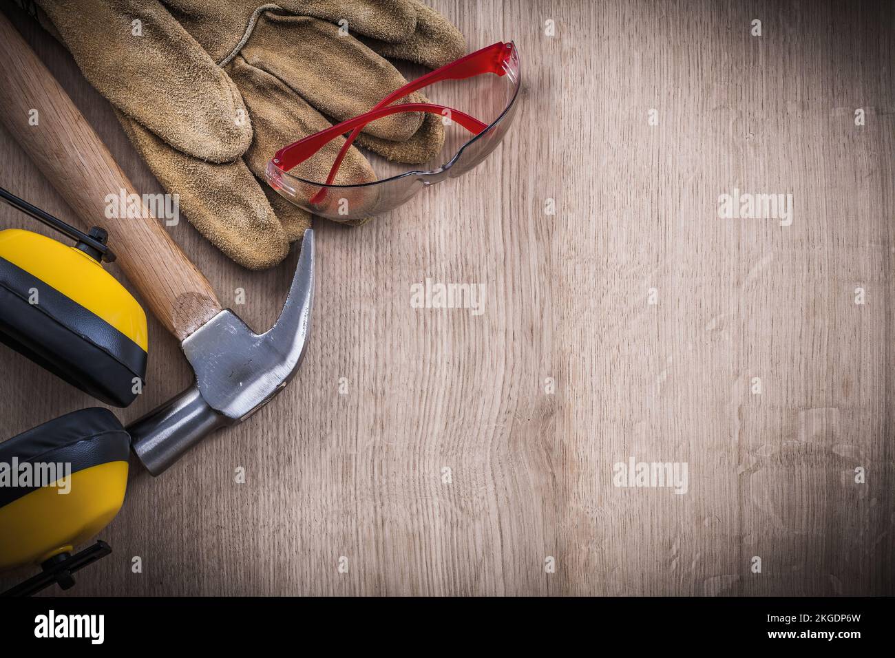 Collection of safety working tools and claw hammer copy space Stock ...