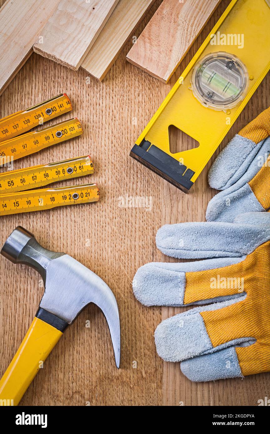 composition of carpentry tools on wooden boards Stock Photo - Alamy