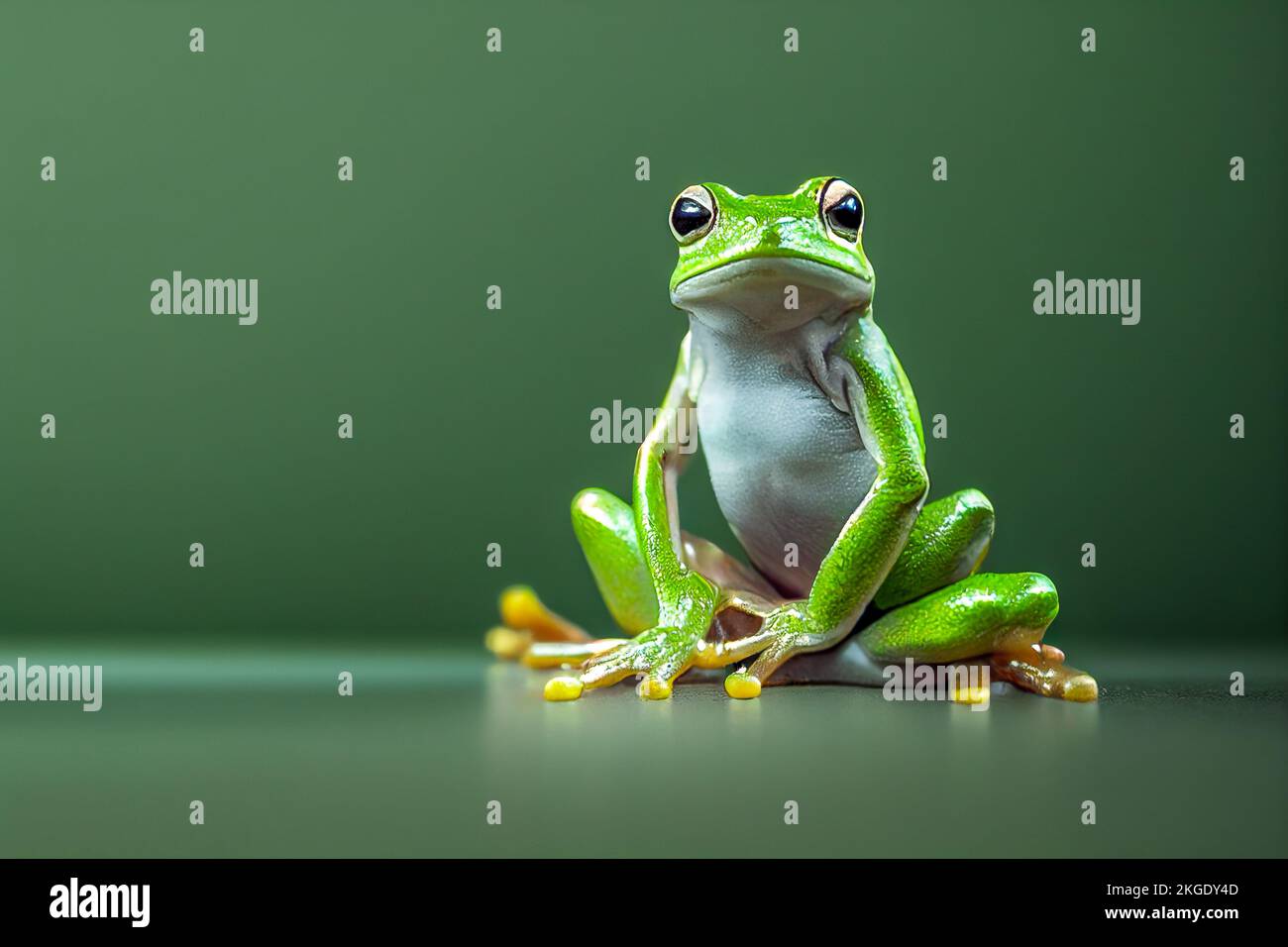 green frog with green background illustration Stock Photo - Alamy