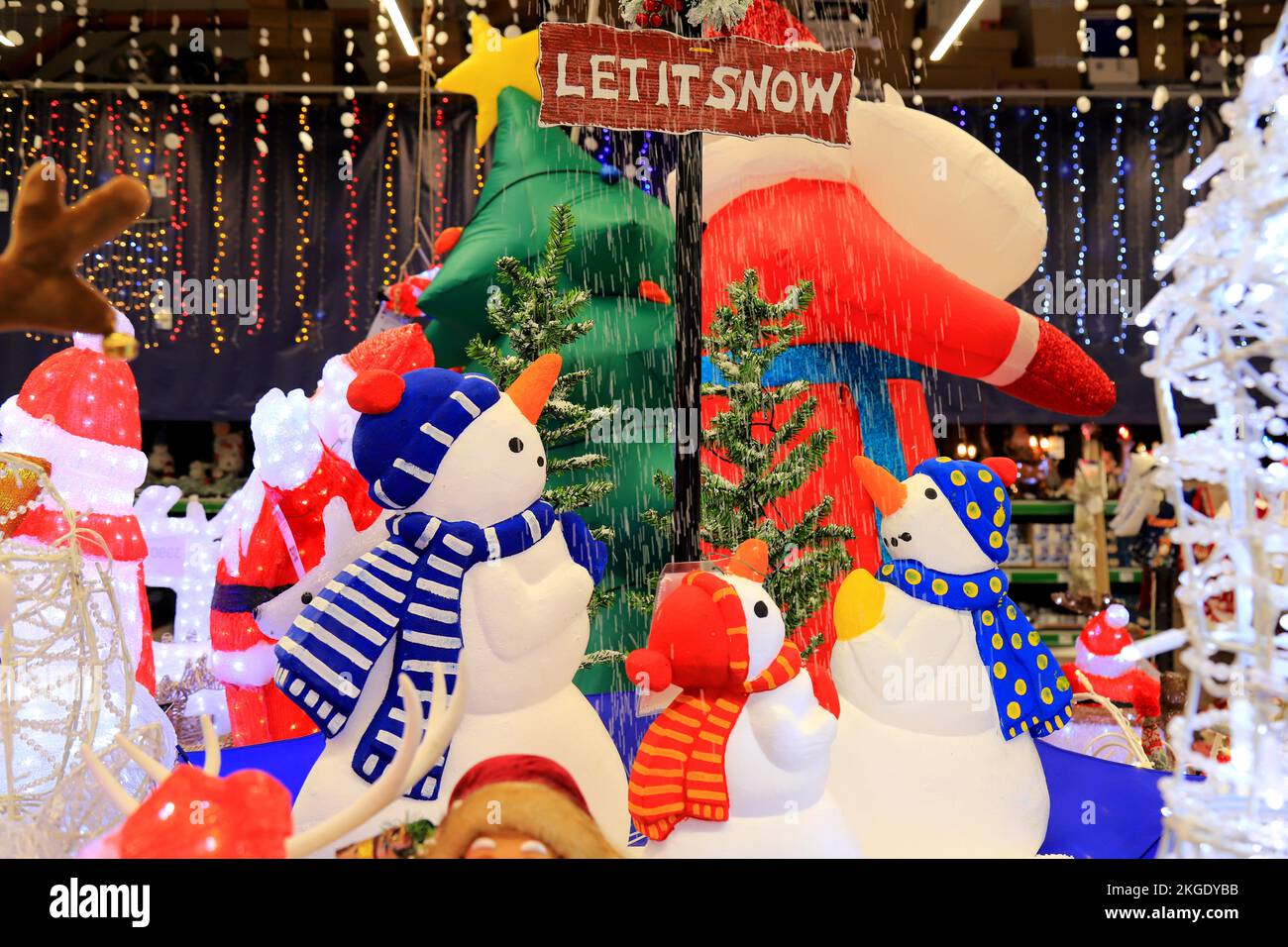 Christmas winter shop 2023, snowmen in red hat. New Year s toys and ...
