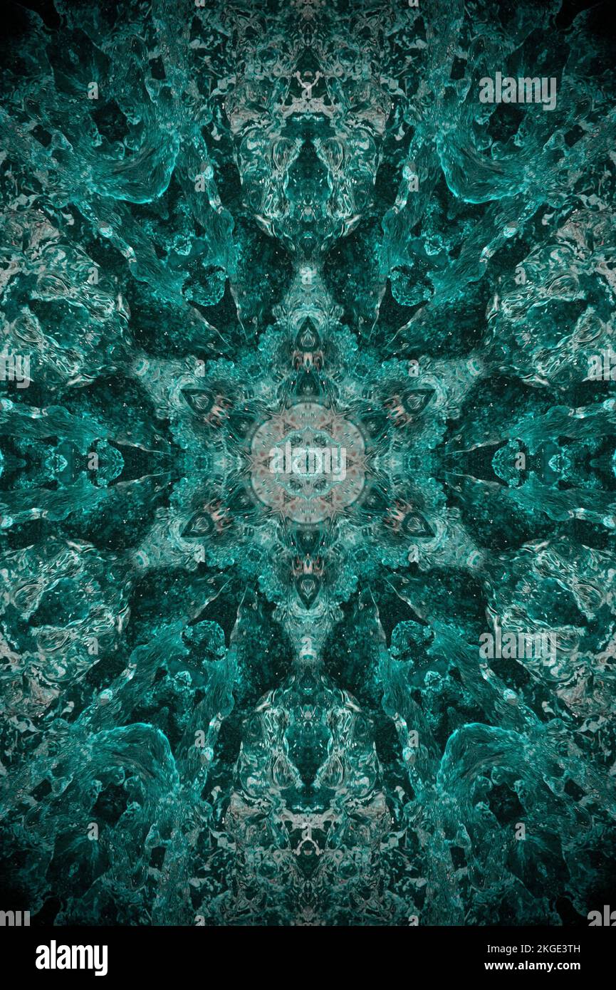 A vertical illustration of mandala with hypnotic patterns in blue ...