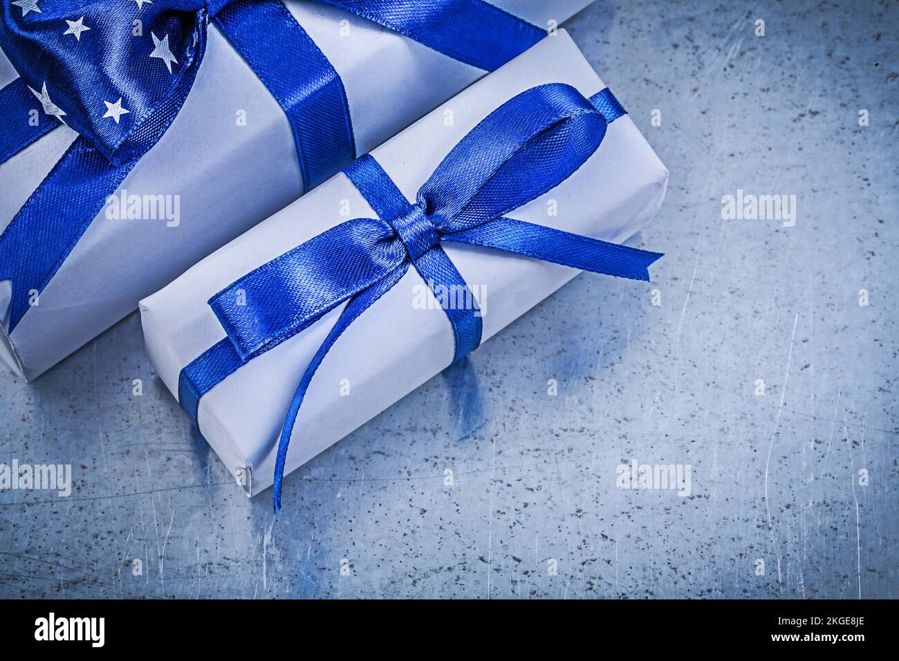 Horizontal version of gift boxes on metallic background celebrations ...