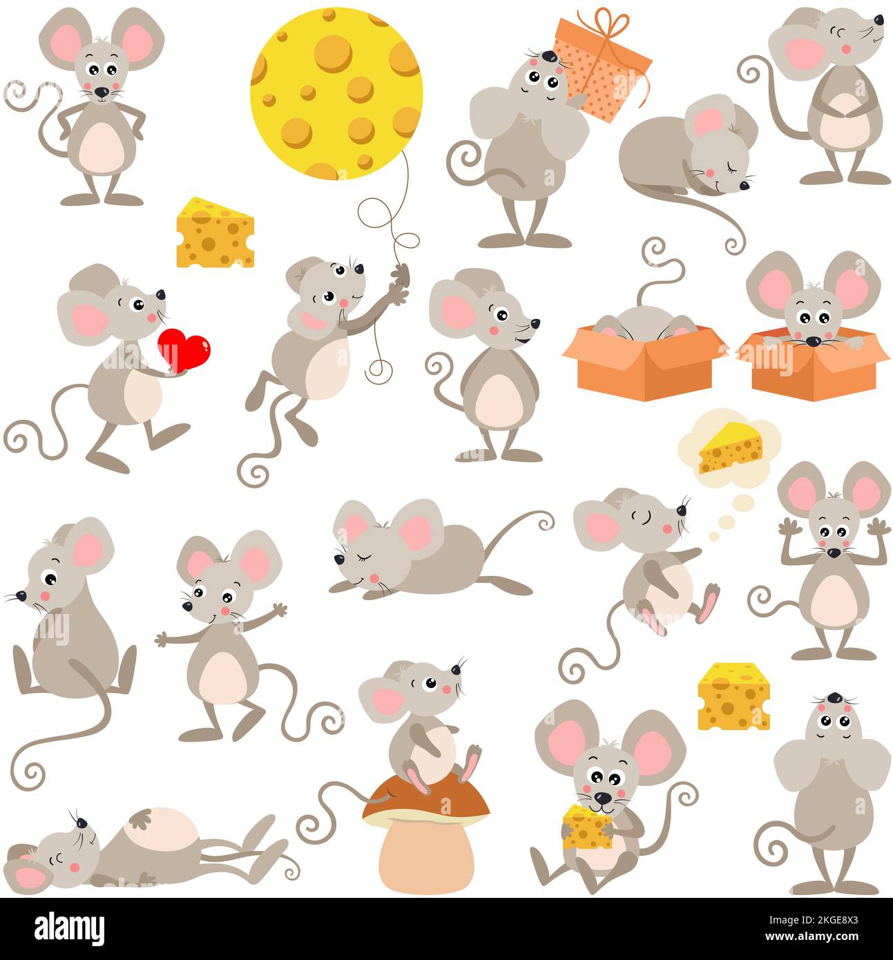 Set of digital elements with cute mouse Stock Photo - Alamy