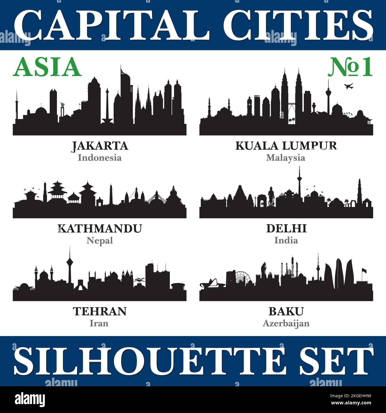 Capital cities skyline set. Asia. Vector silhouette background ...