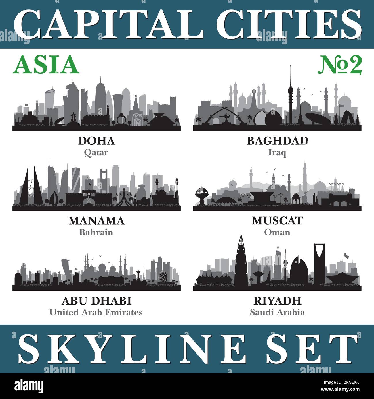 Capital cities skyline set. Asia. Vector silhouette background ...