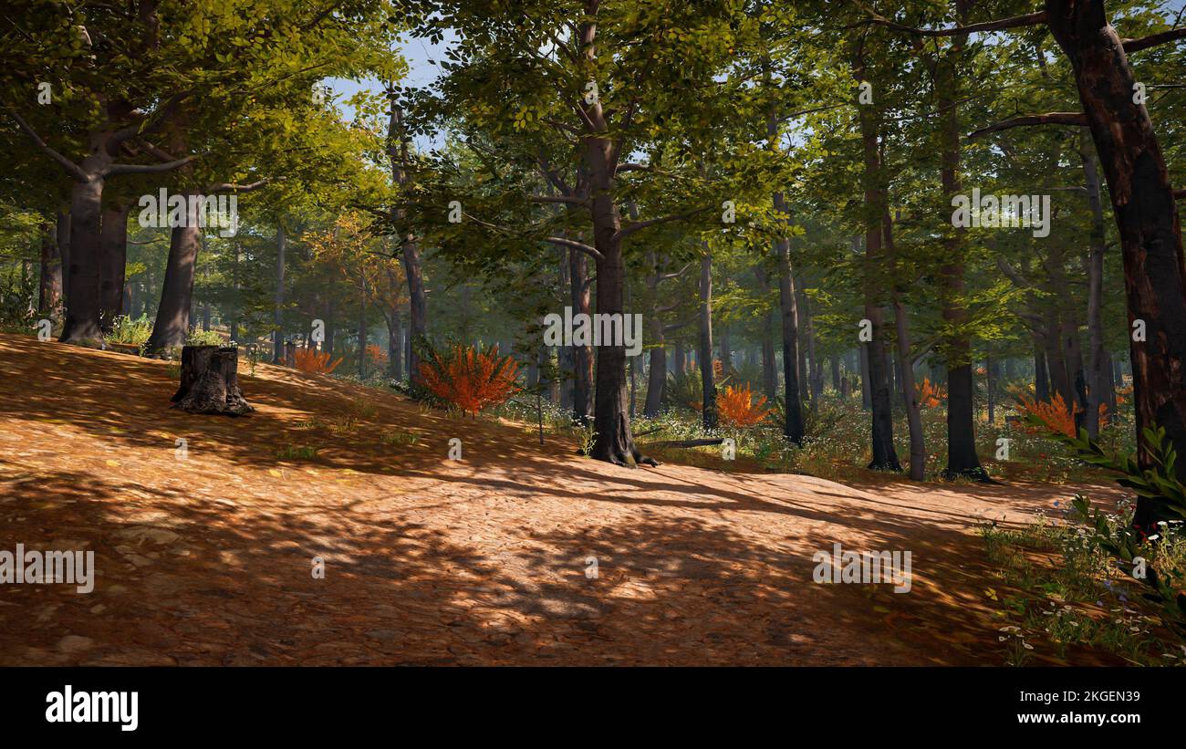 3D rendering. An immersive natural environment. Landscape to illustrate ...