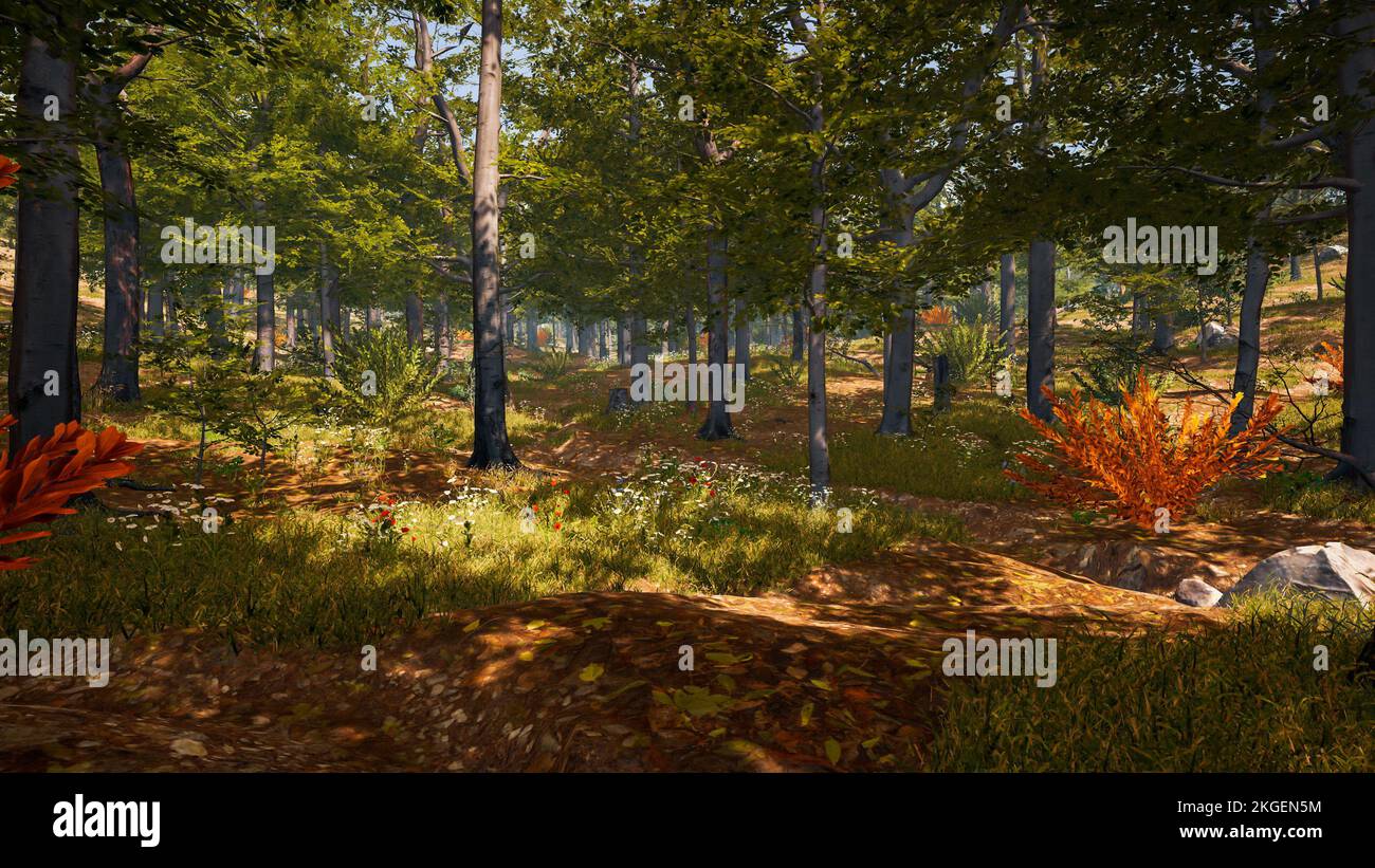 3D rendering. An immersive natural environment. Landscape to illustrate ...