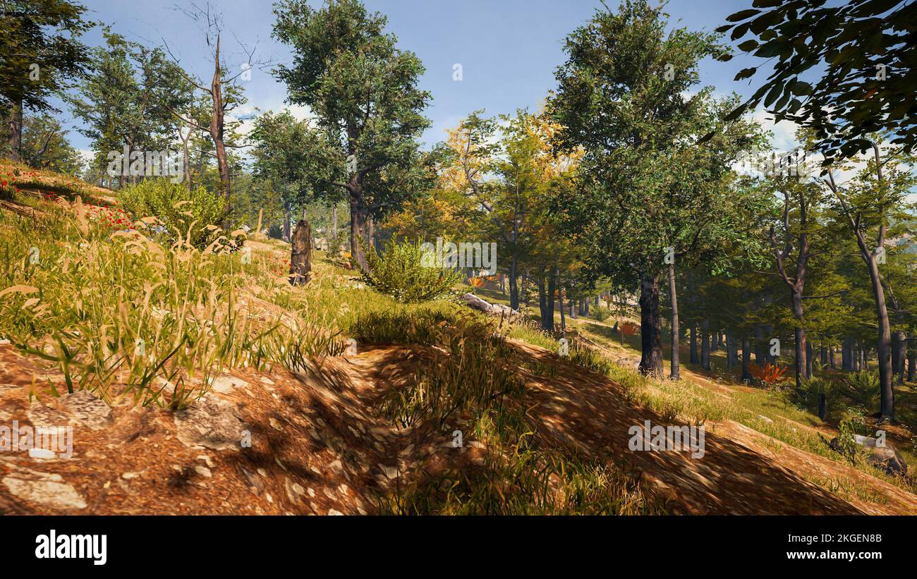 3D rendering. An immersive natural environment. Landscape to illustrate ...