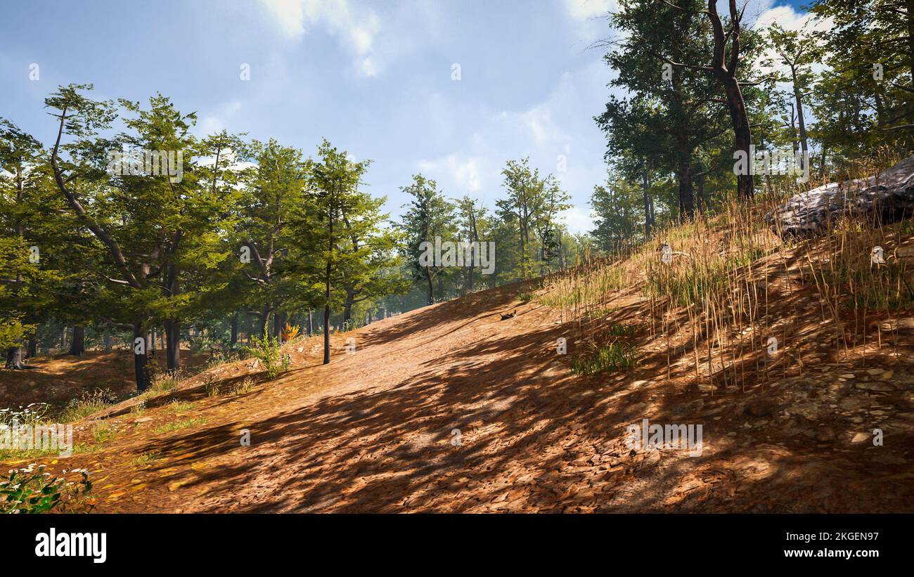 3D rendering. An immersive natural environment. Landscape to illustrate ...