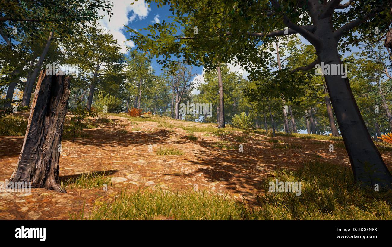 3D rendering. An immersive natural environment. Landscape to illustrate ...