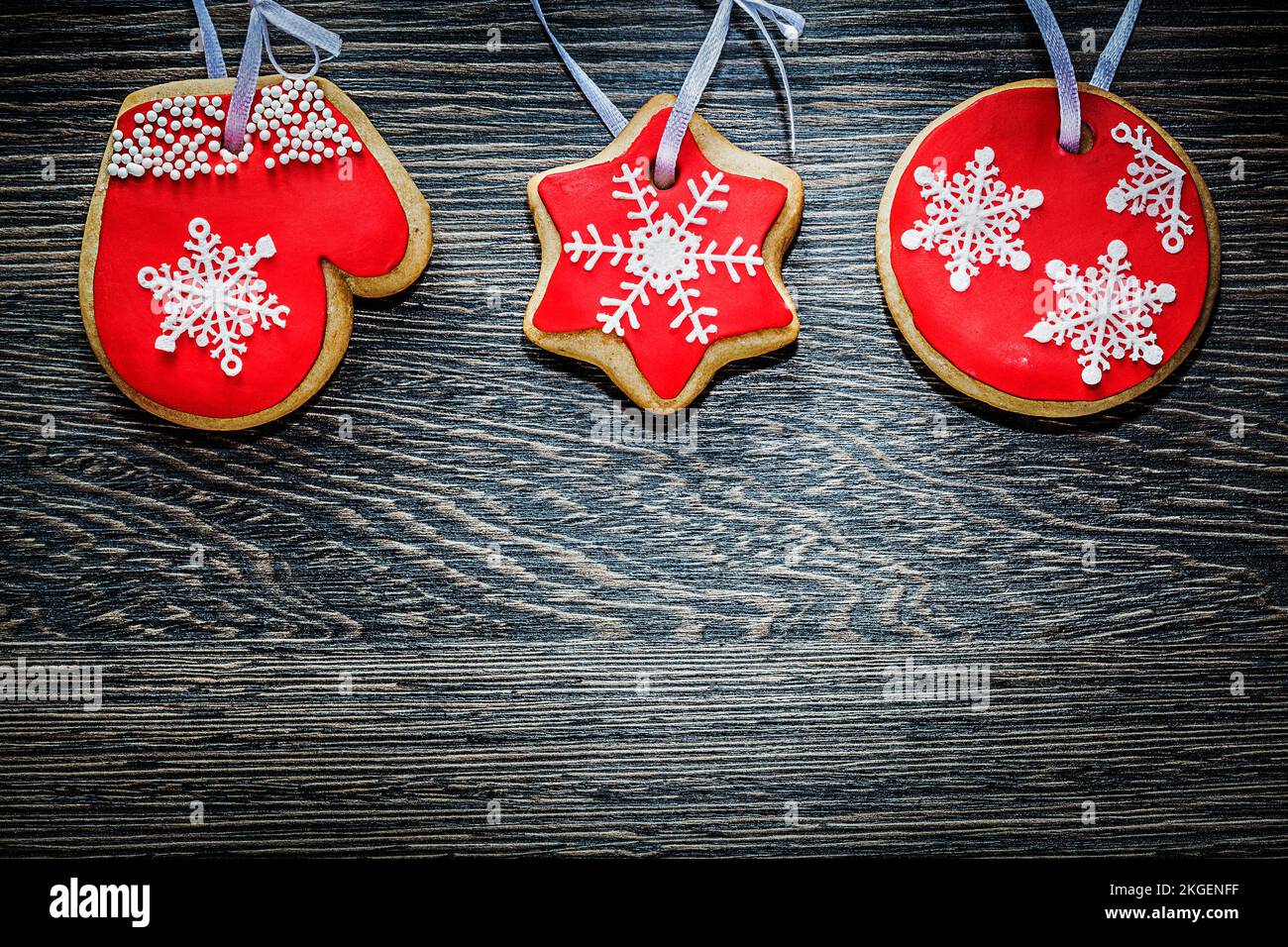 Pine tree branch Christmas biscuit on wooden board Stock Photo - Alamy