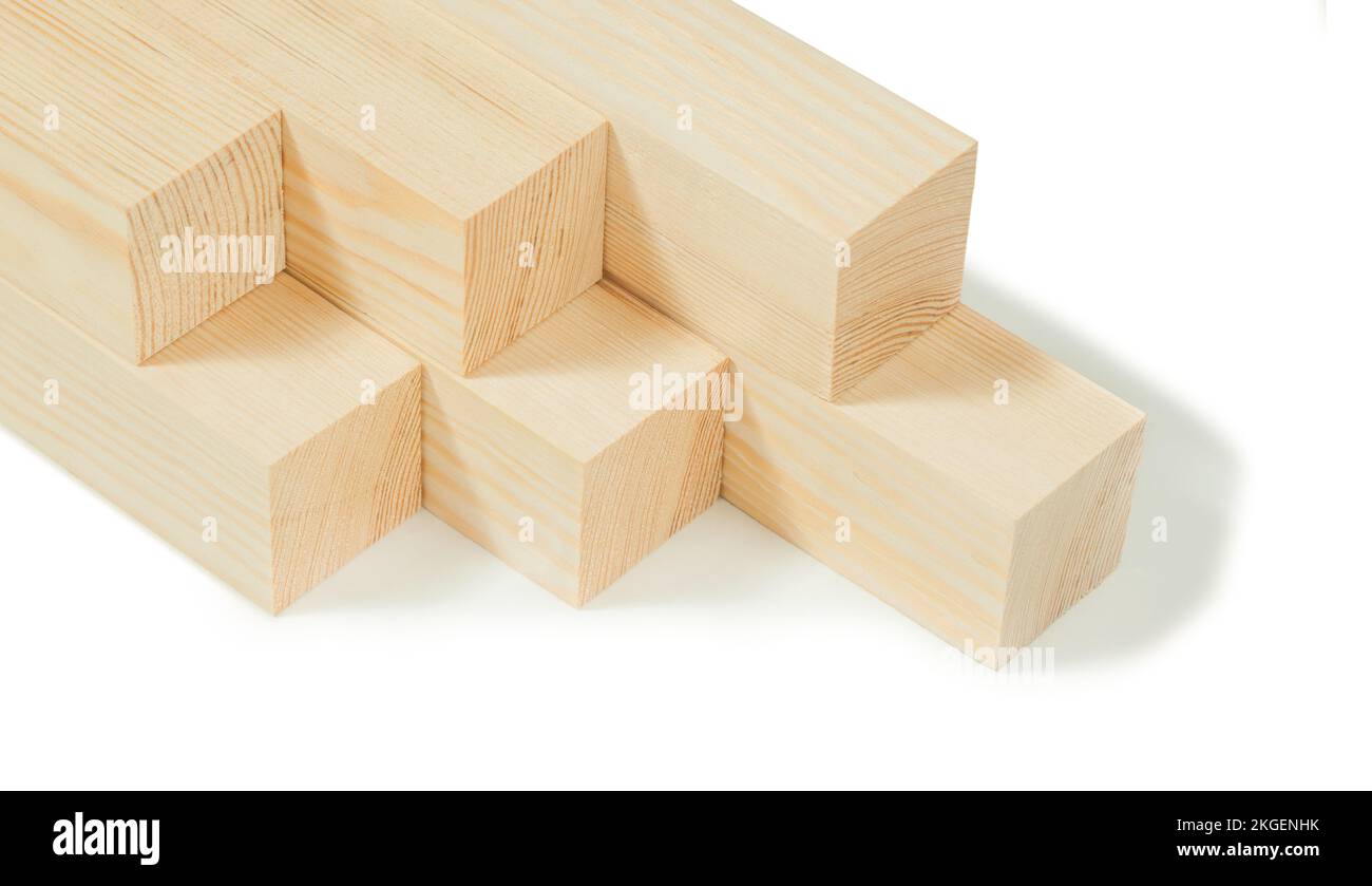 planned wood timber square wooden beams stack isolated on white Stock ...