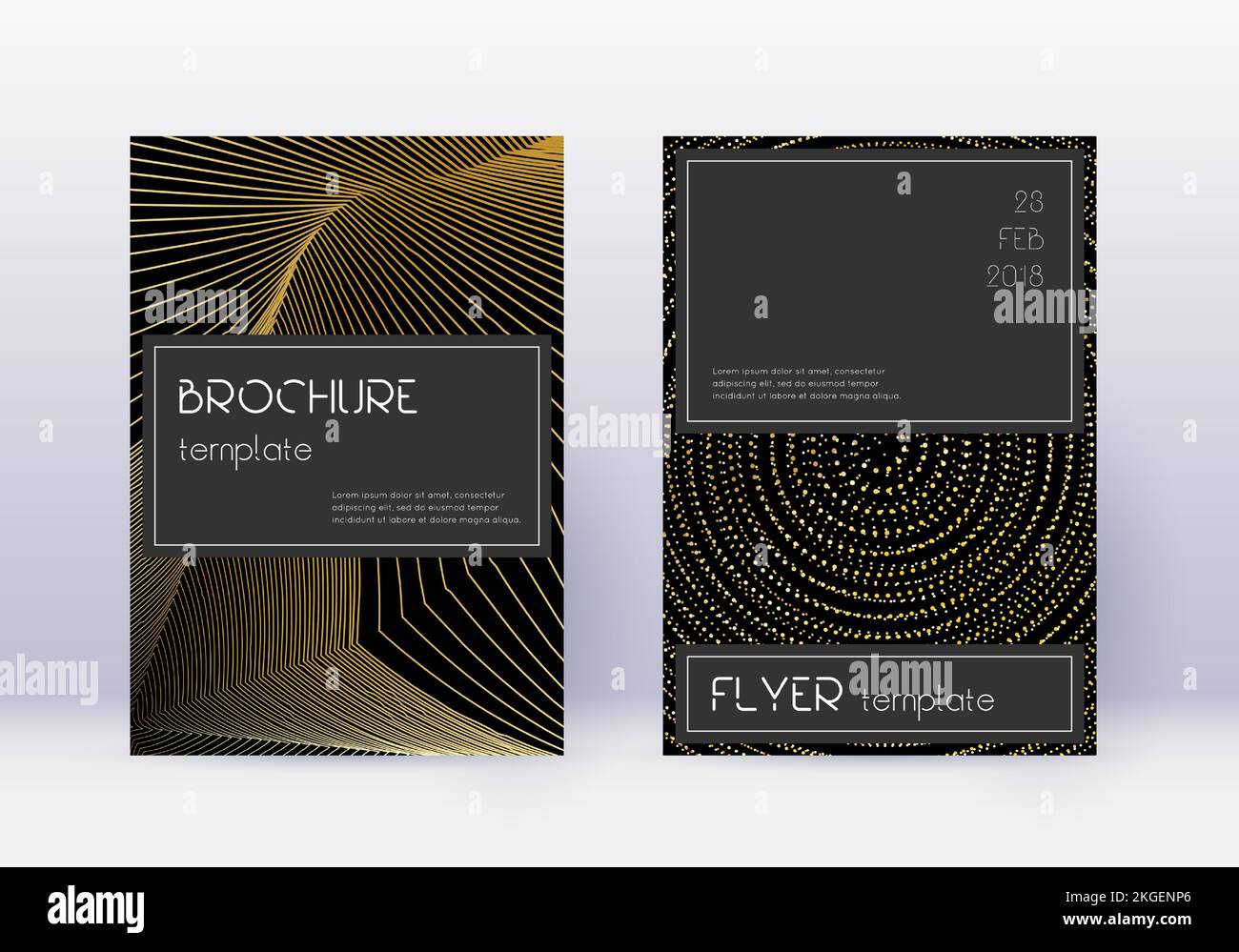 Black cover design template set. Gold abstract lines on black ...