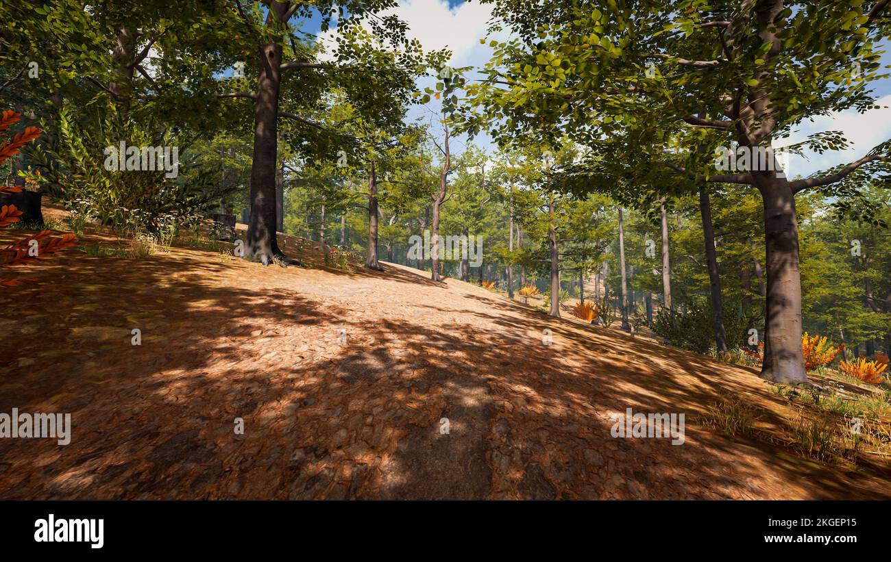 3D rendering. An immersive natural environment. Landscape to illustrate ...