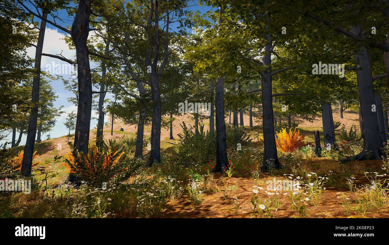 3D rendering. An immersive natural environment. Landscape to illustrate ...
