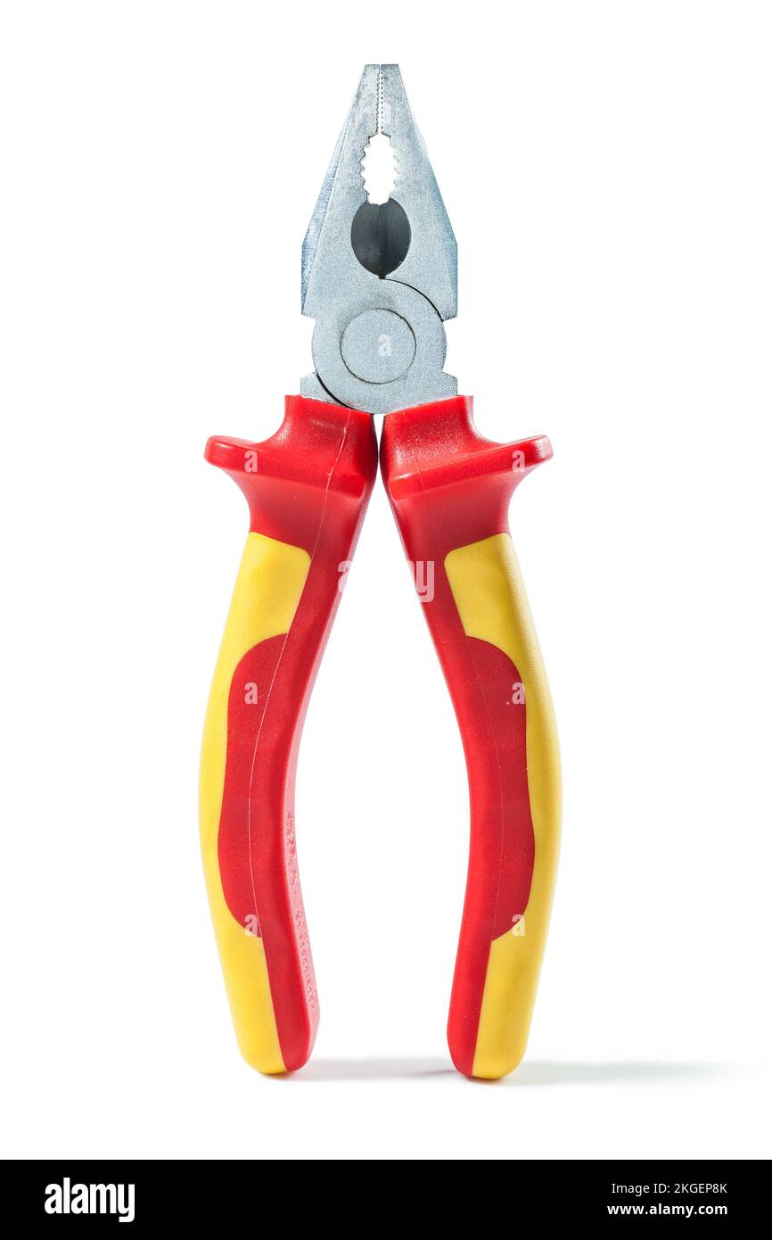 pliers with yellow red handles isolated Stock Photo - Alamy