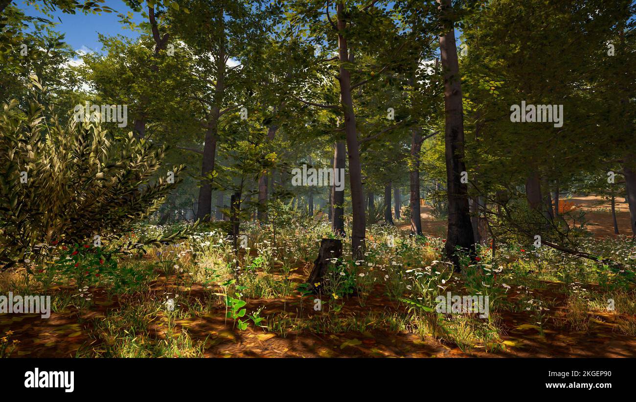 3D rendering. An immersive natural environment. Landscape to illustrate ...
