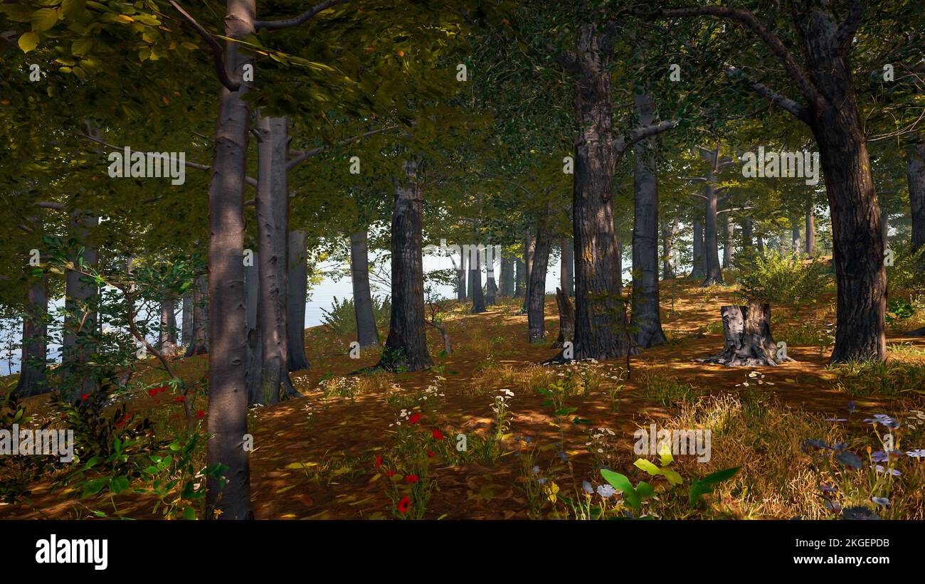 3D rendering. An immersive natural environment. Landscape to illustrate ...