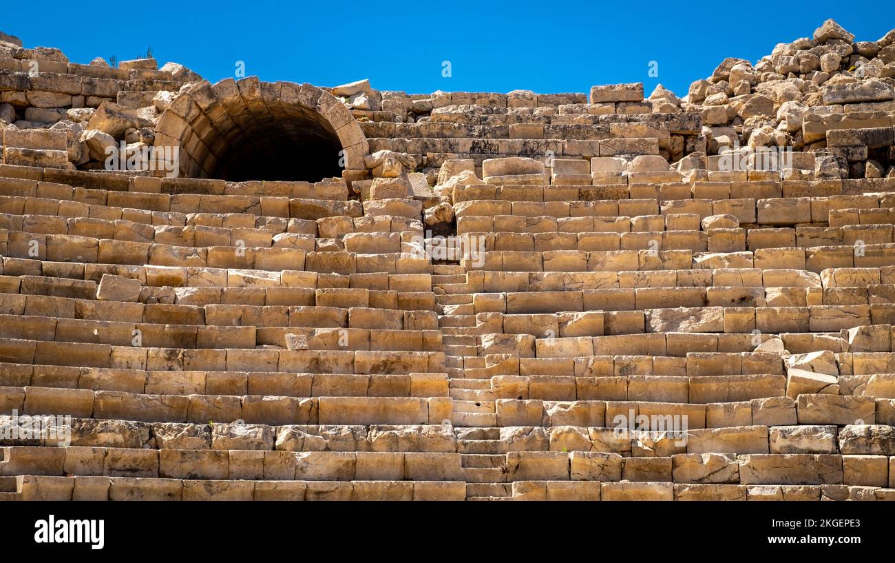 Seating at the Roman amphitheatre at Patara archaelogical site, Turkey ...