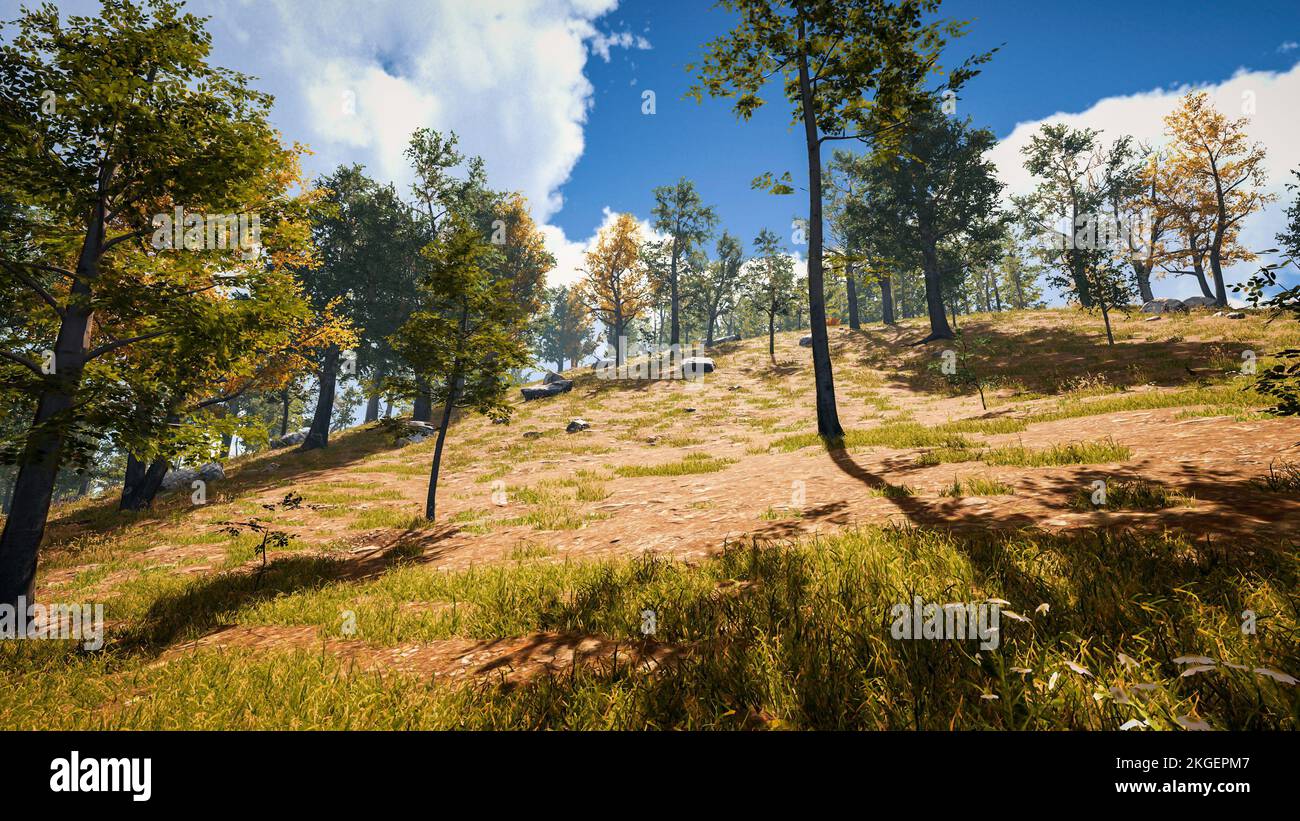 3D rendering. An immersive natural environment. Landscape to illustrate ...