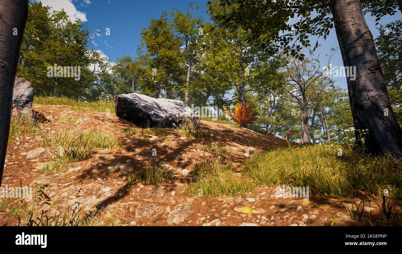 3D rendering. An immersive natural environment. Landscape to illustrate ...