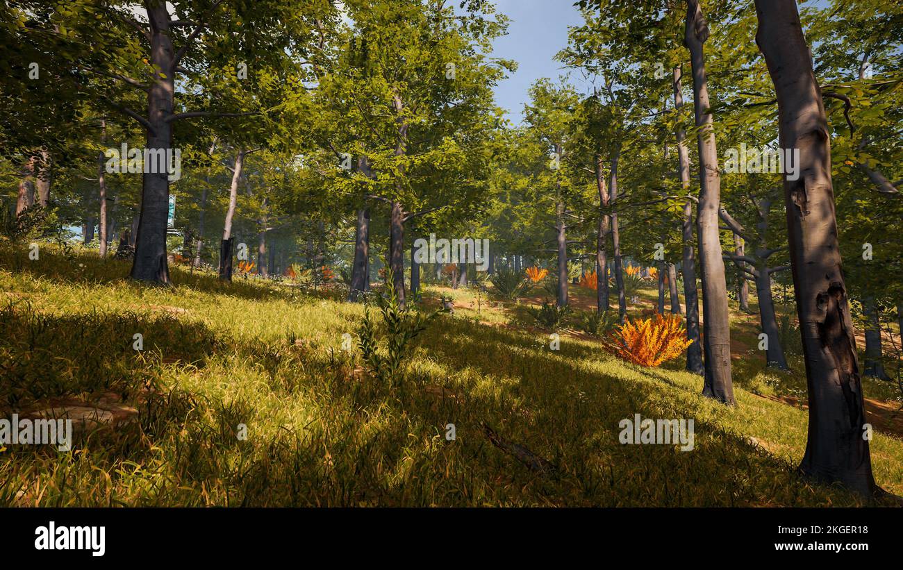 3D rendering. An immersive natural environment. Landscape to illustrate ...