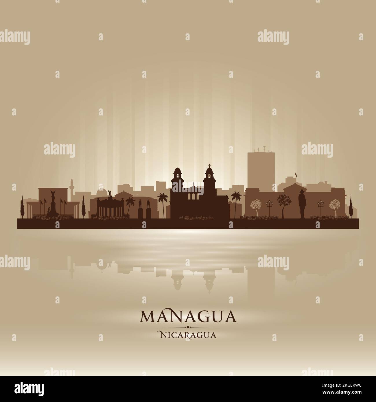 Managua Nicaragua city skyline vector silhouette illustration Stock ...