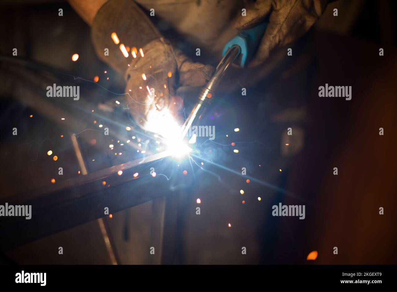 Steel welding. Creation of steel seam. Metal work. High temperature ...
