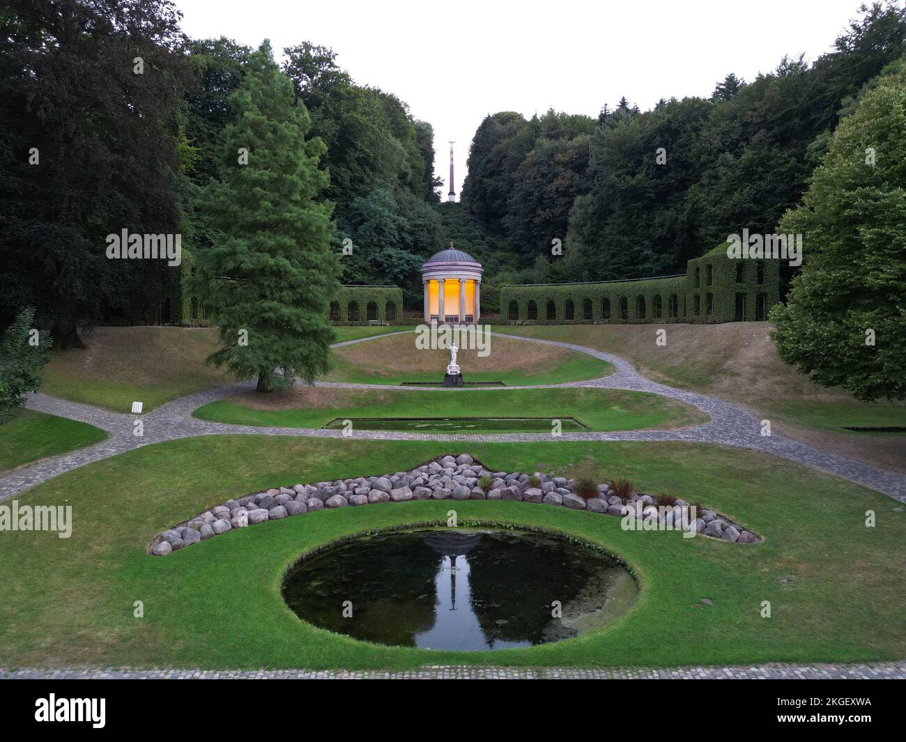 A scenic view of a garden with green vegetation in Kleve town, Germany ...